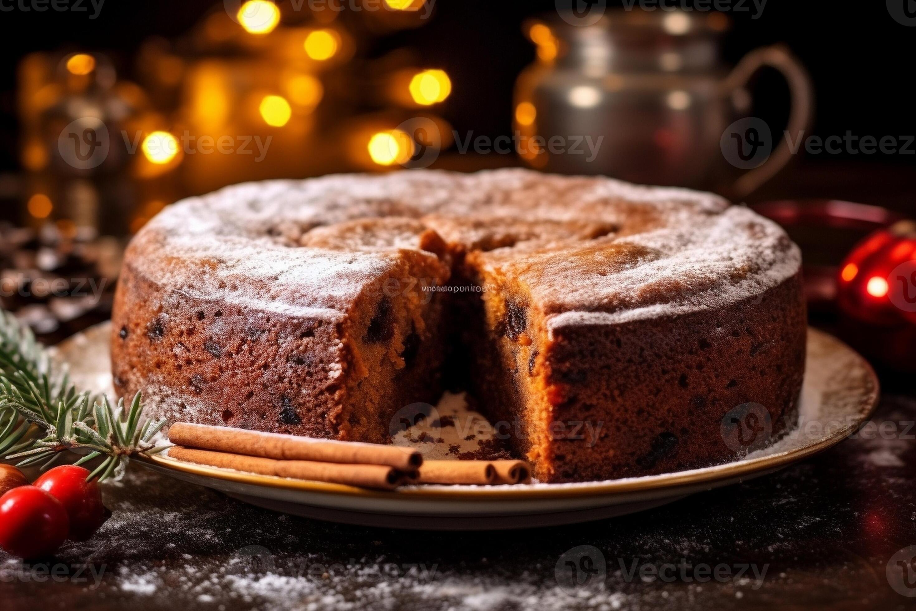 Ai Generative Fruit Cake Bara Brith With Cup Of Tea Welsh Traditional Dessert Grey Background