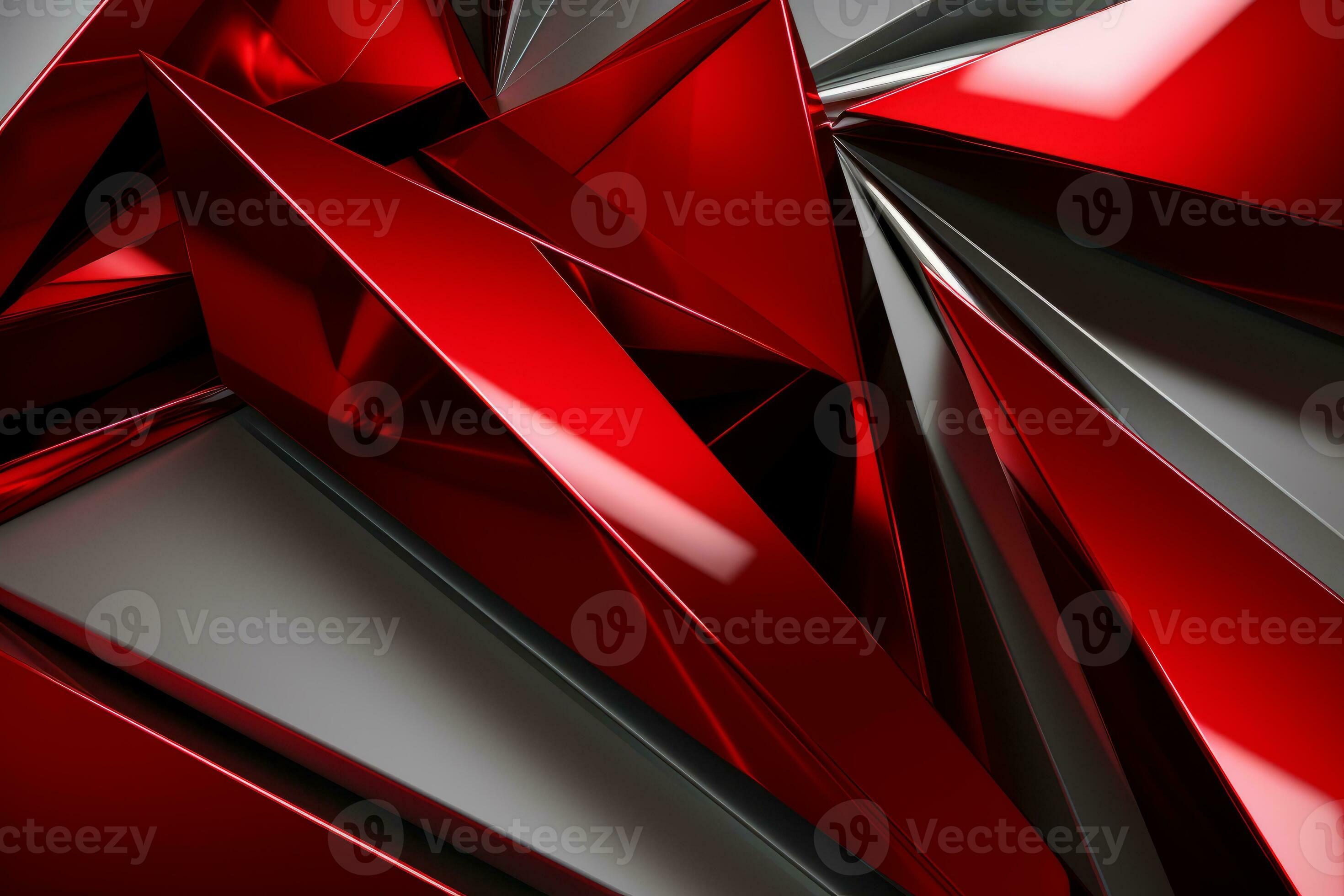 Abstract metallic red ruby silver triangular pattern. 3d render illustration of modern geometric ...