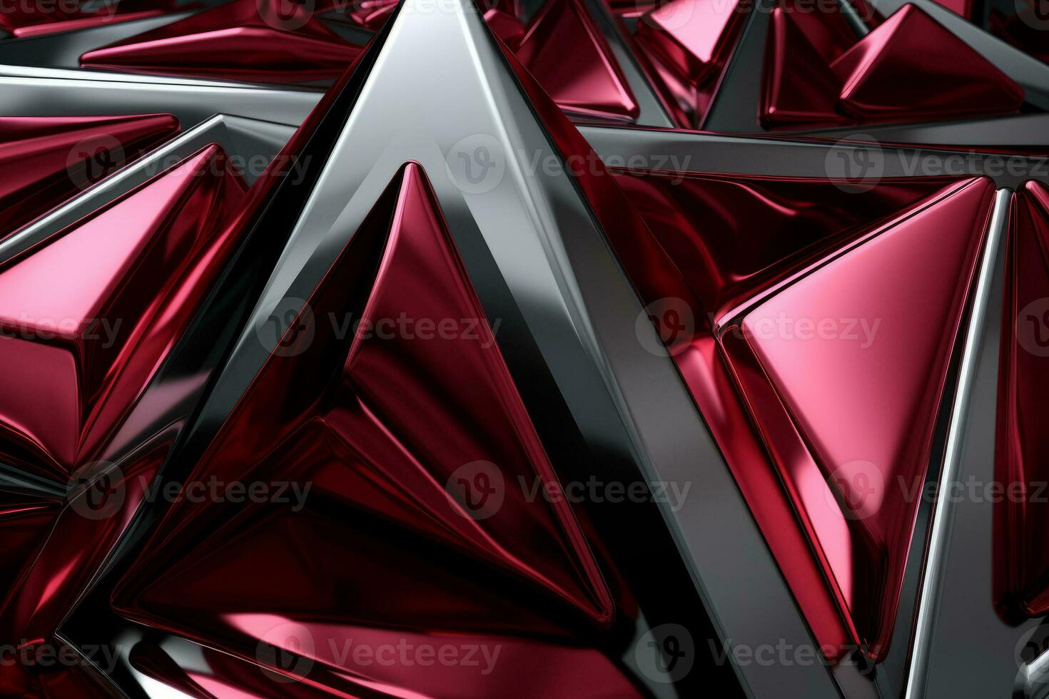 Abstract metallic red ruby silver triangular pattern. 3d render illustration of modern geometric ...