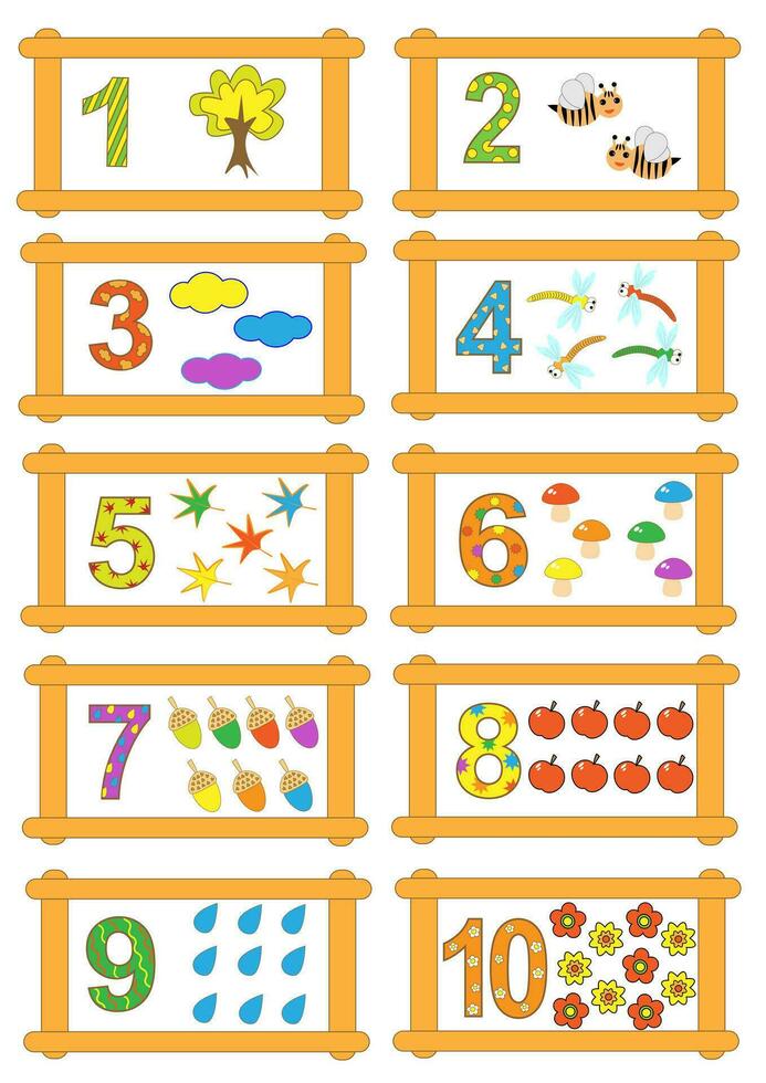 Set of colorful math numbers for kids autumn elements count vector ...