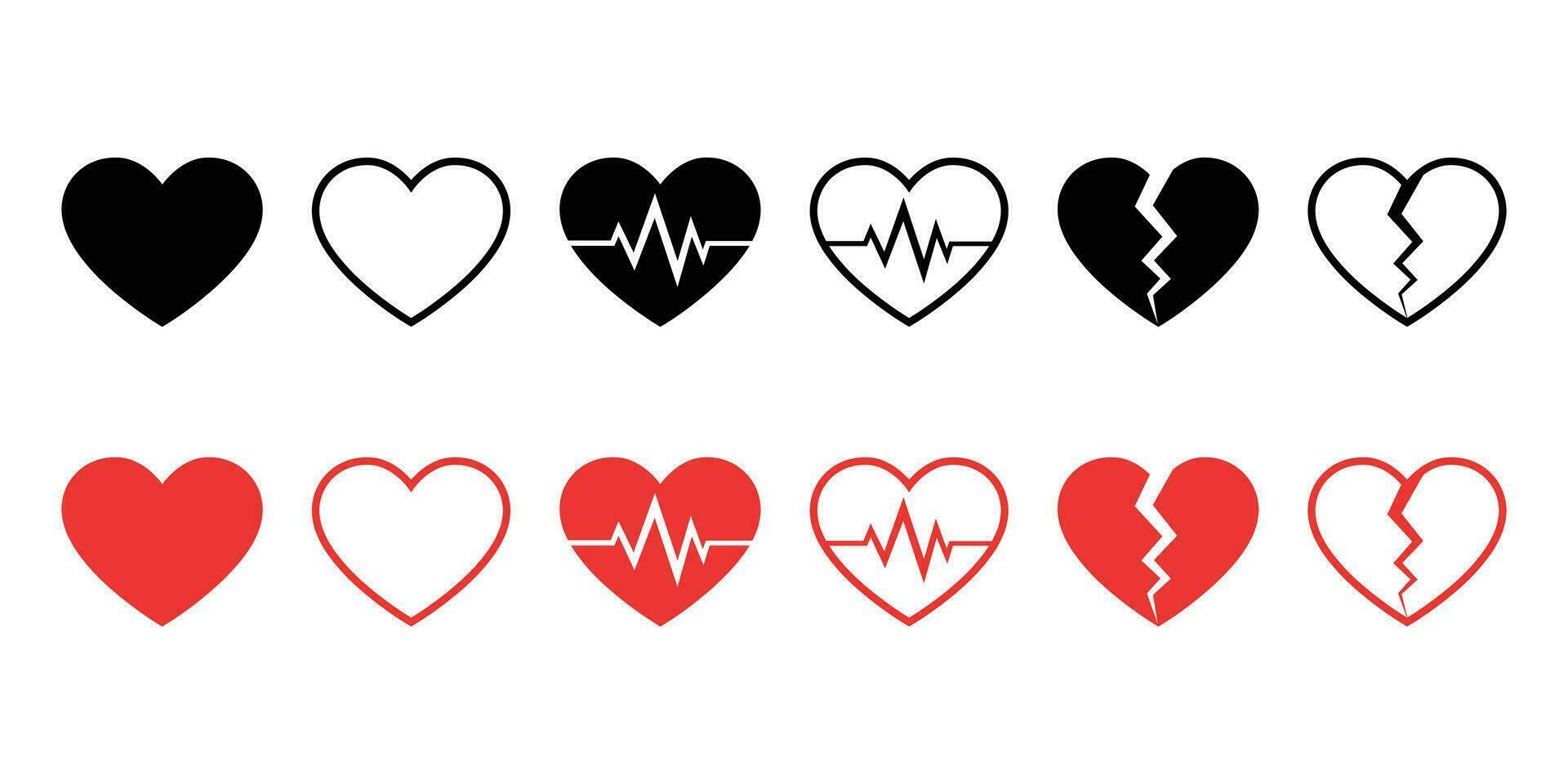 Heart vector icons. Set of heartbeat, broken heart, and Normal heart ...