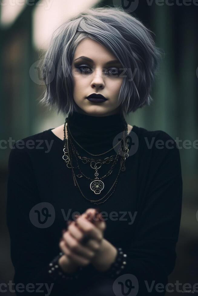 AI Generative gothic girl with eyes closed 28820308 Stock Photo at Vecteezy