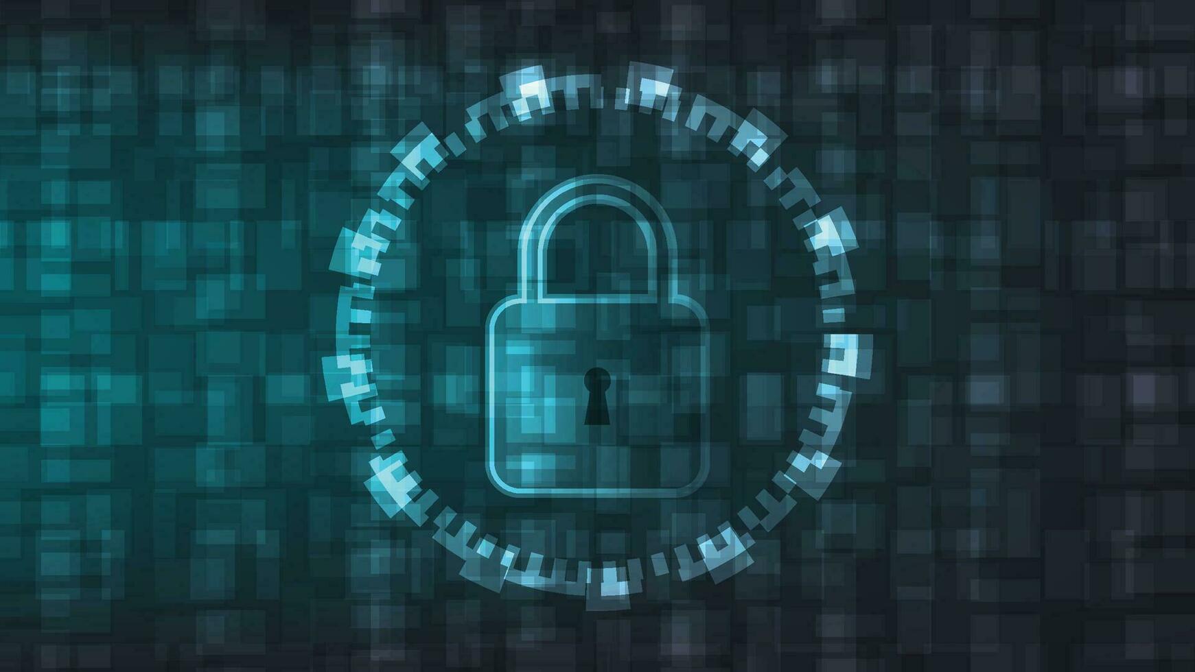 Digital Padlock With Virtual Screen On Dark Green Background Cyber