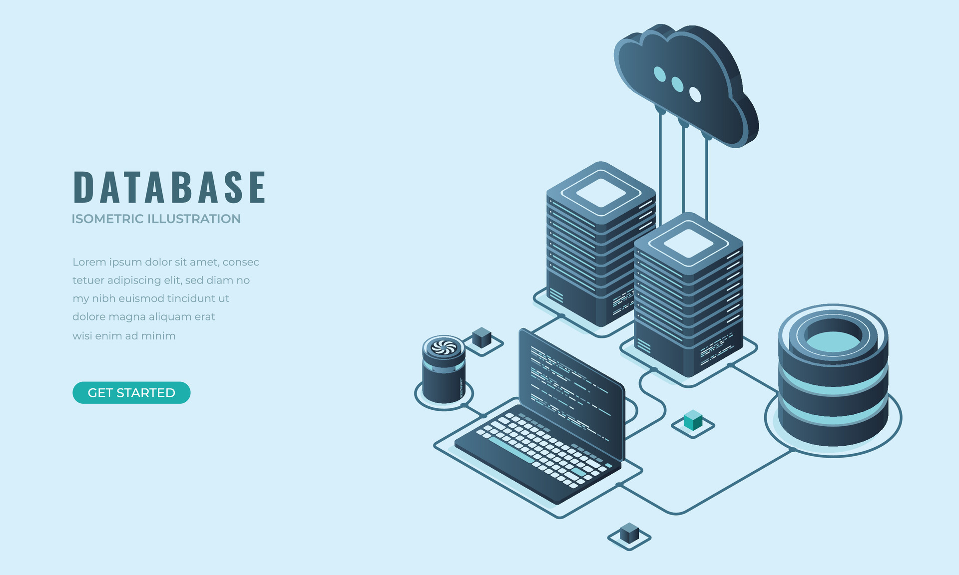 Database Connection Landing Page Concept Server Room Isometric Icon Digital Technology Website