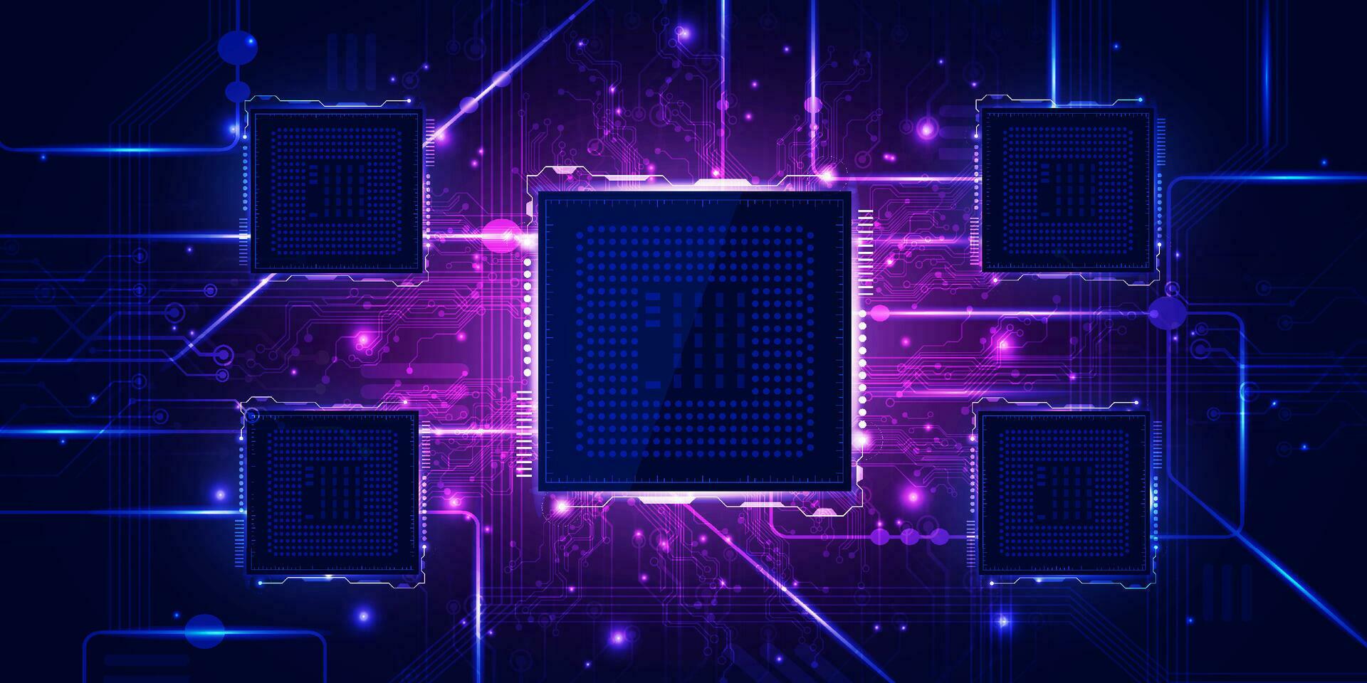 Digital technology CPU processor chip blue background, cyber nano circuit board microchip ...