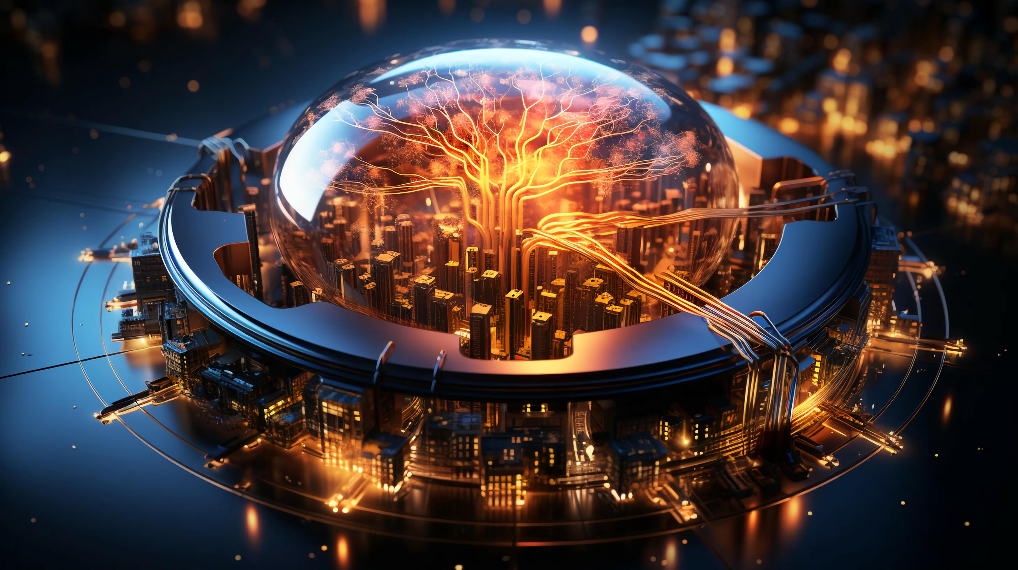 The concept of a Futuristic high-tech big smart city with computer ...