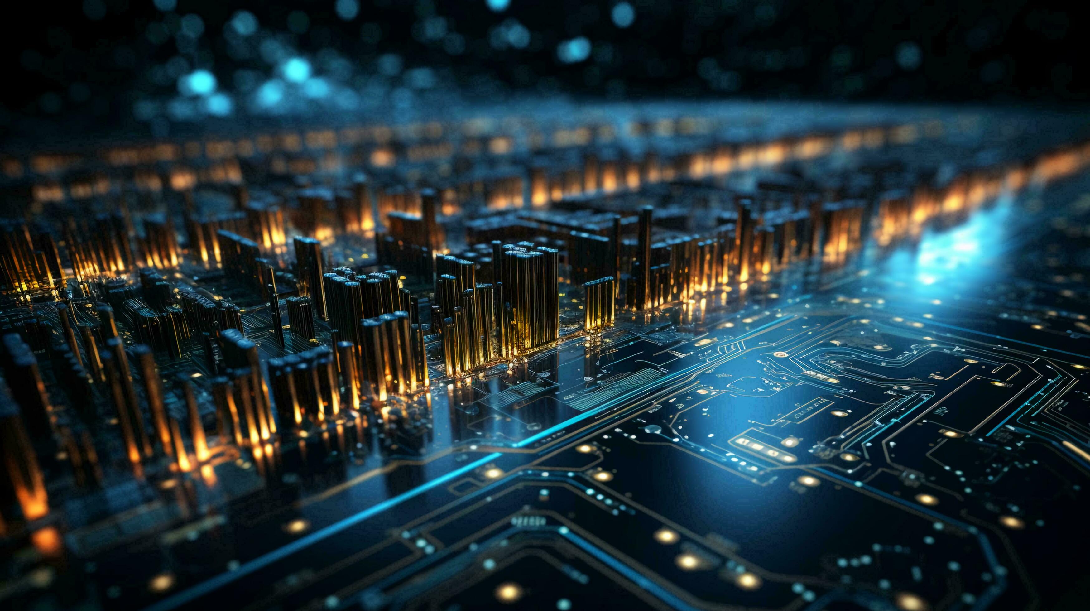Computer Futuristic High Tech Circuit Board With Microcircuits And Electronic Chips With