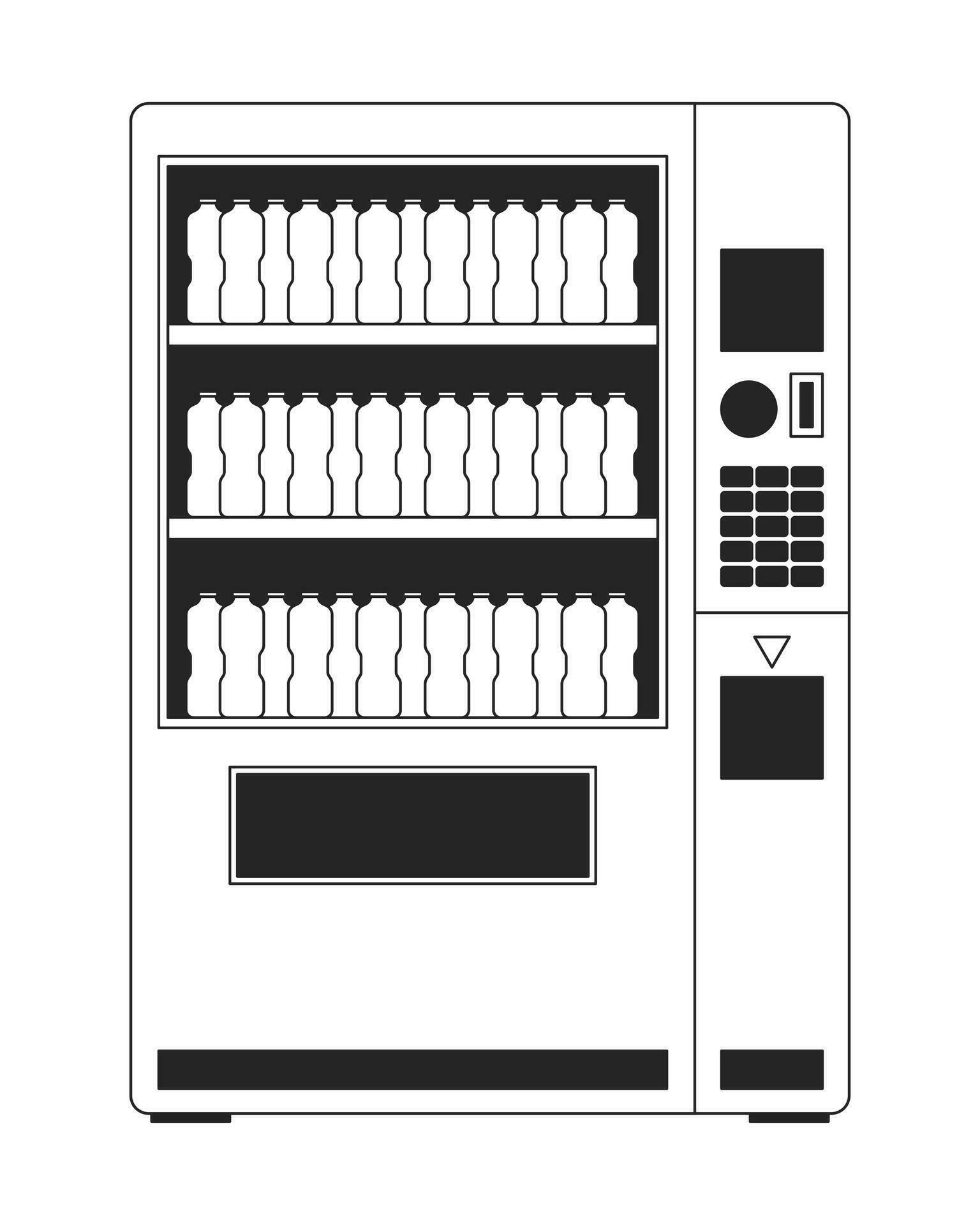 Vending machine with water bottles flat monochrome isolated vector ...