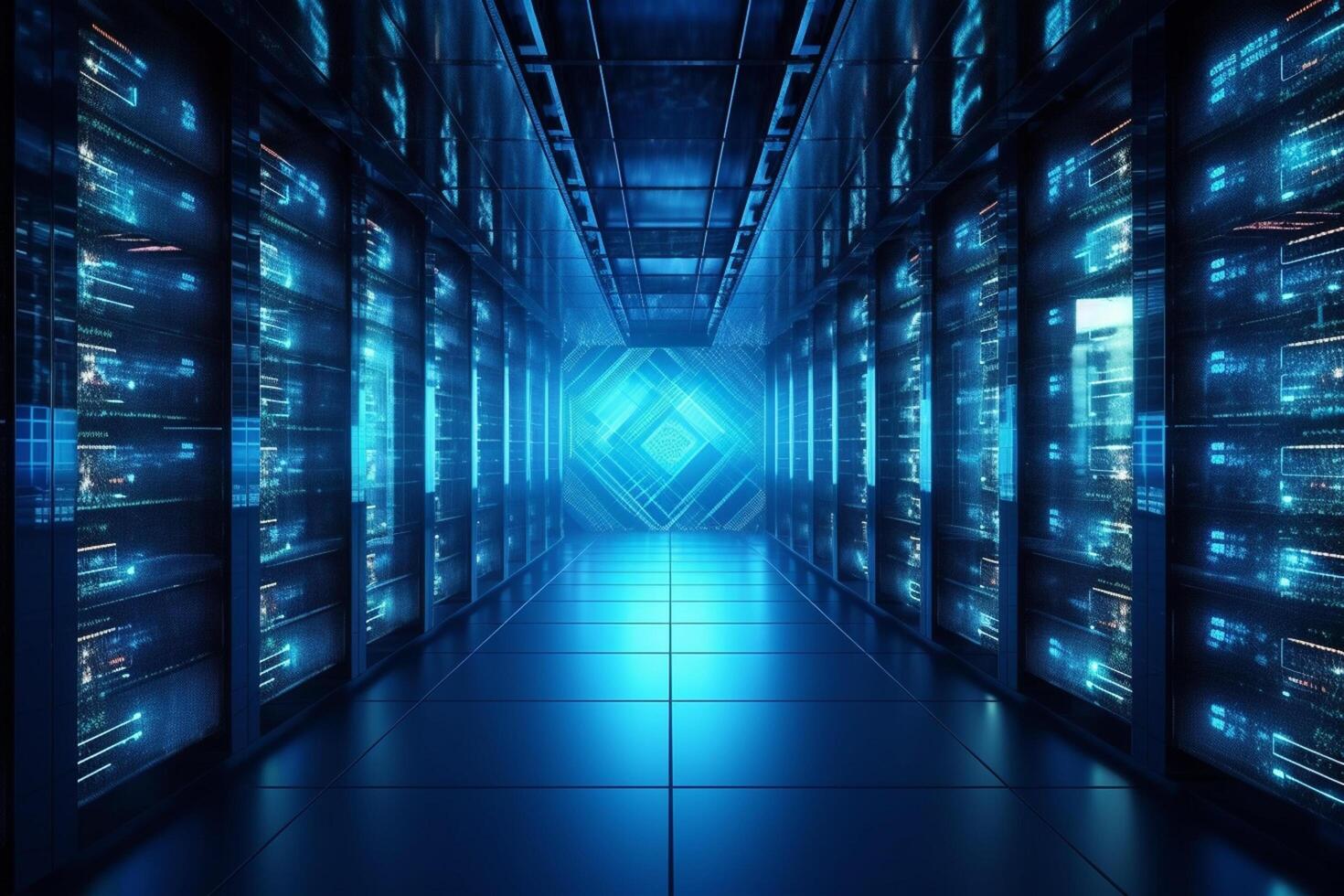 Server room data center. Backup, mining, hosting, mainframe, farm and computer rack with storage ...