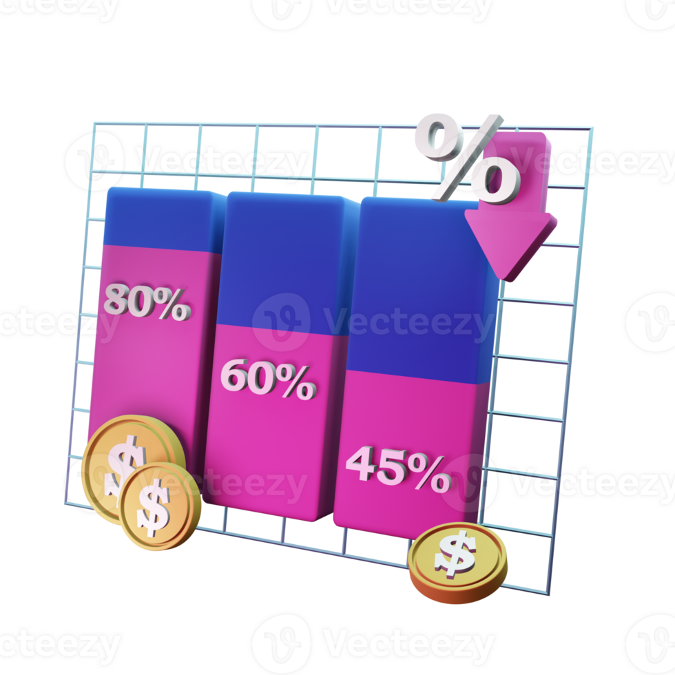 Chart Decrease 3D Icon for Business 28860789 PNG