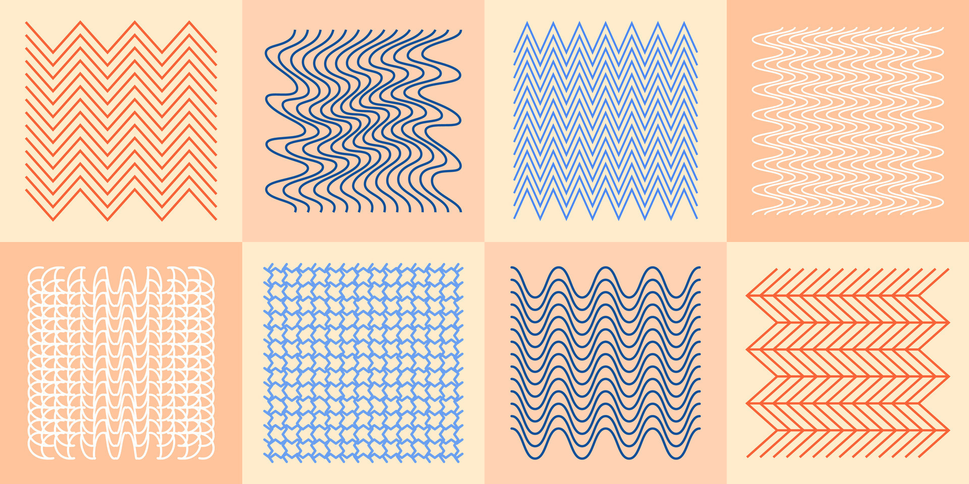 Abstract wavy and zigzag objects and grids. Vector illustration. Linear ...