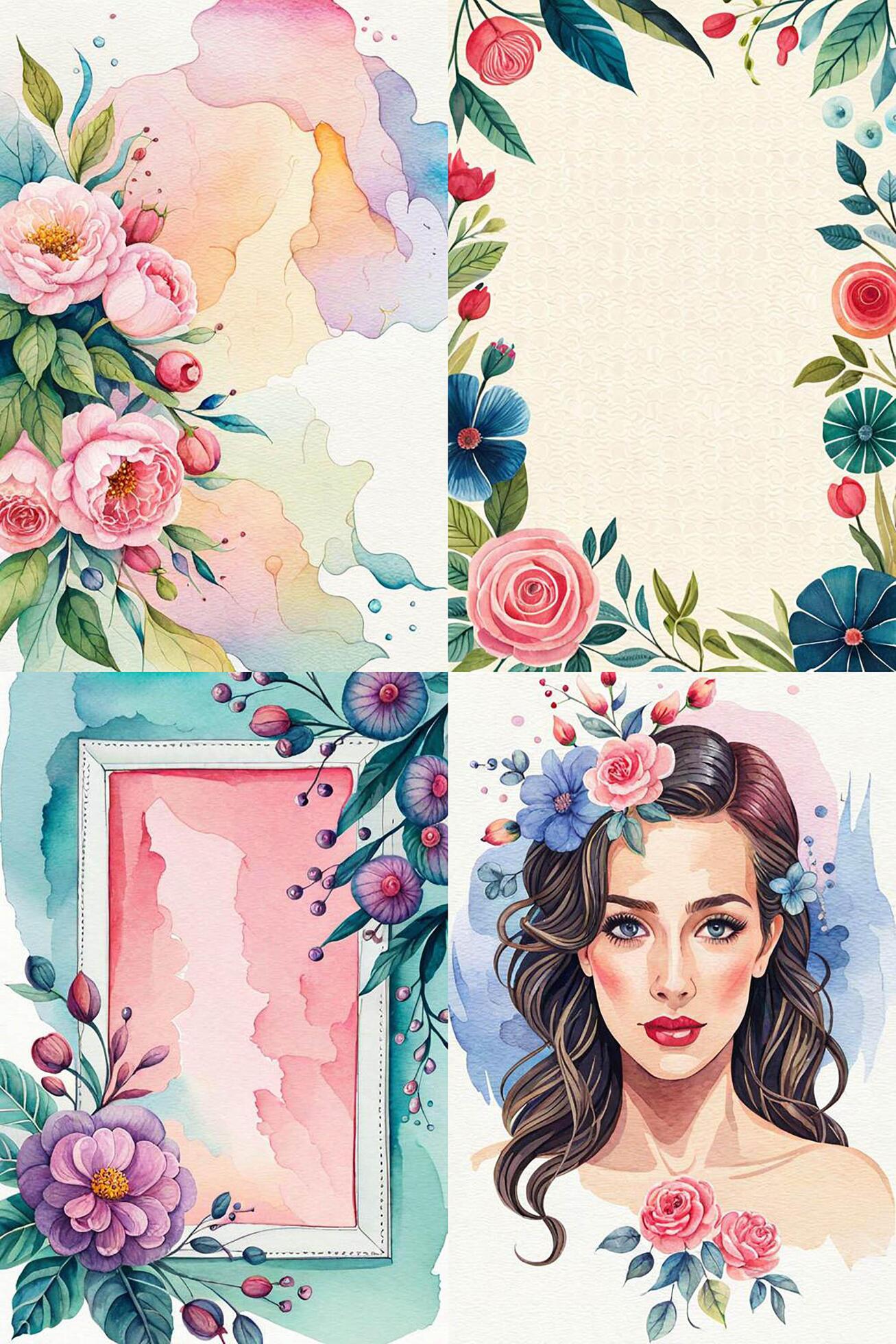 Watercolor Hand Drawn Floral Wedding Invitation Card Template Design Ai
