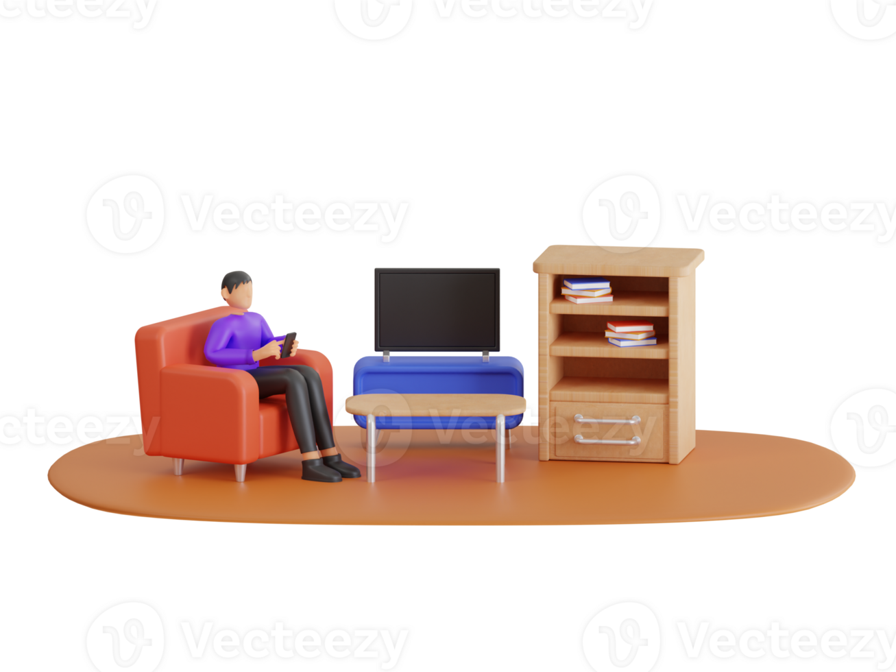 Young Man Looking At Cell Phone In Living Room At Home Young Man