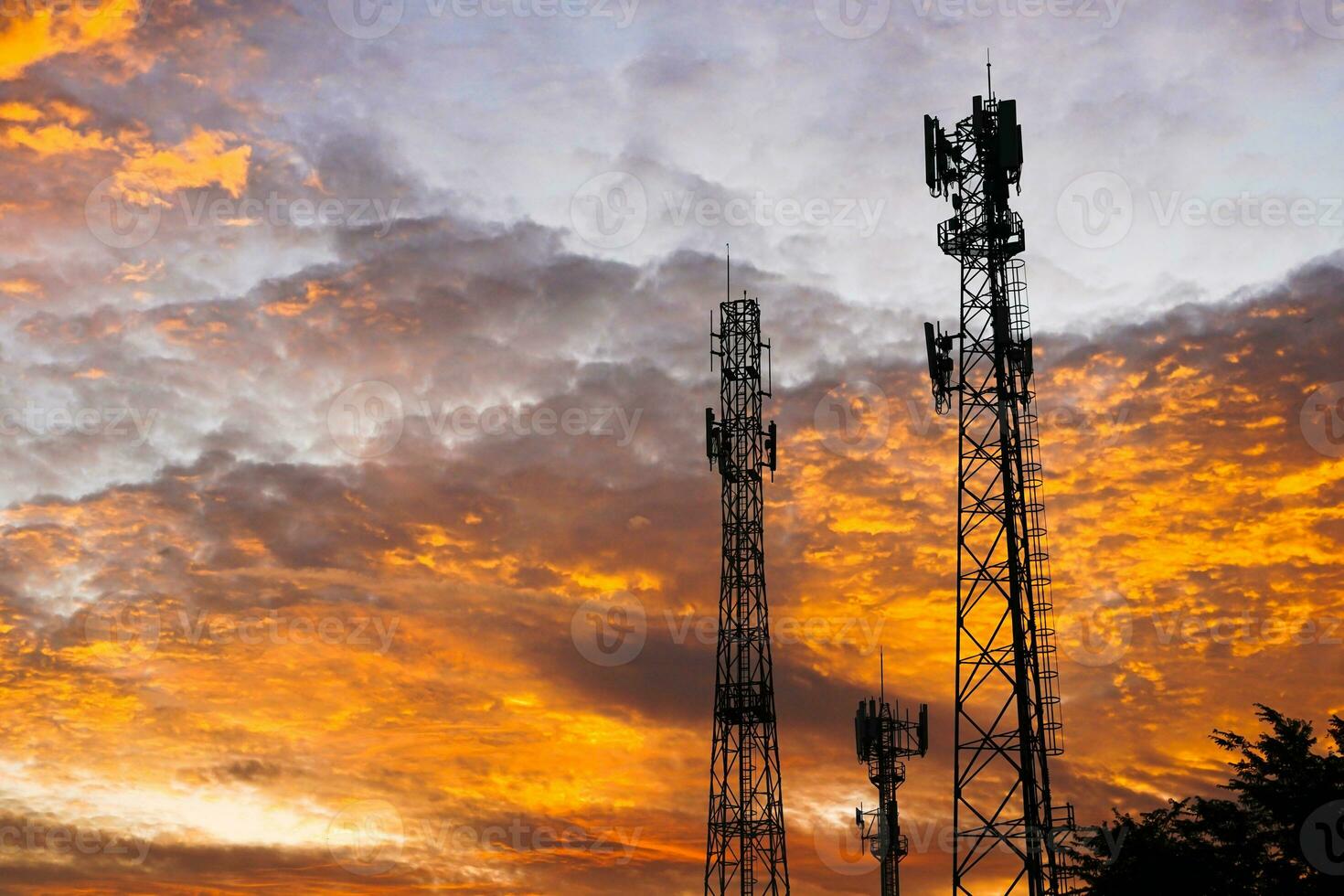 Cell phone towers silhouette in the morning 28884794 Stock Photo at Vecteezy