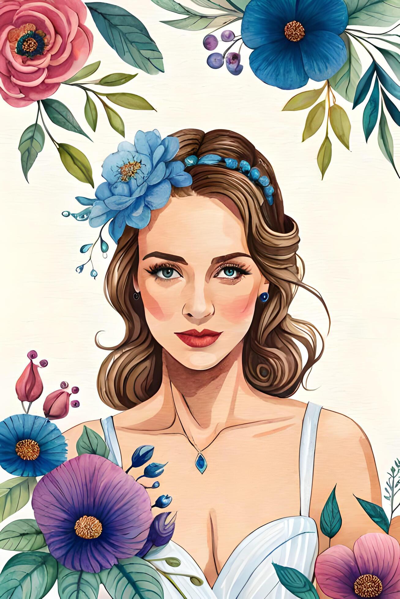Watercolor Hand Drawn Floral Wedding Invitation Card Template Design Ai