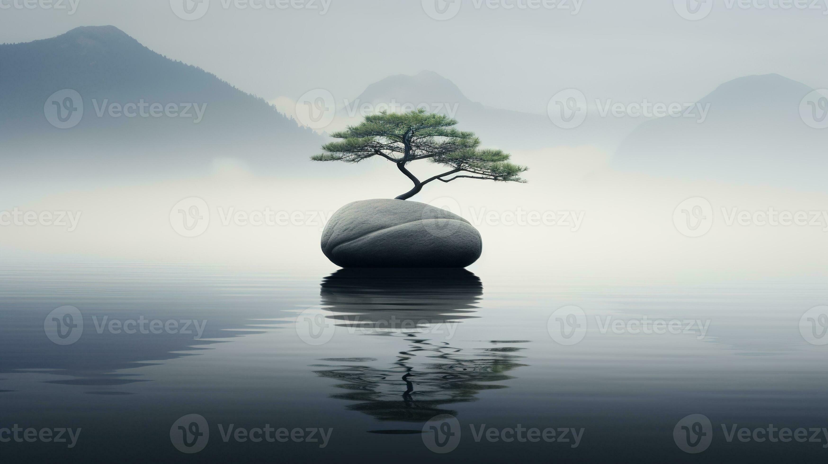 Generative AI, Zen garden, hypnotic simple illustration, calm relax and meditation concept ...