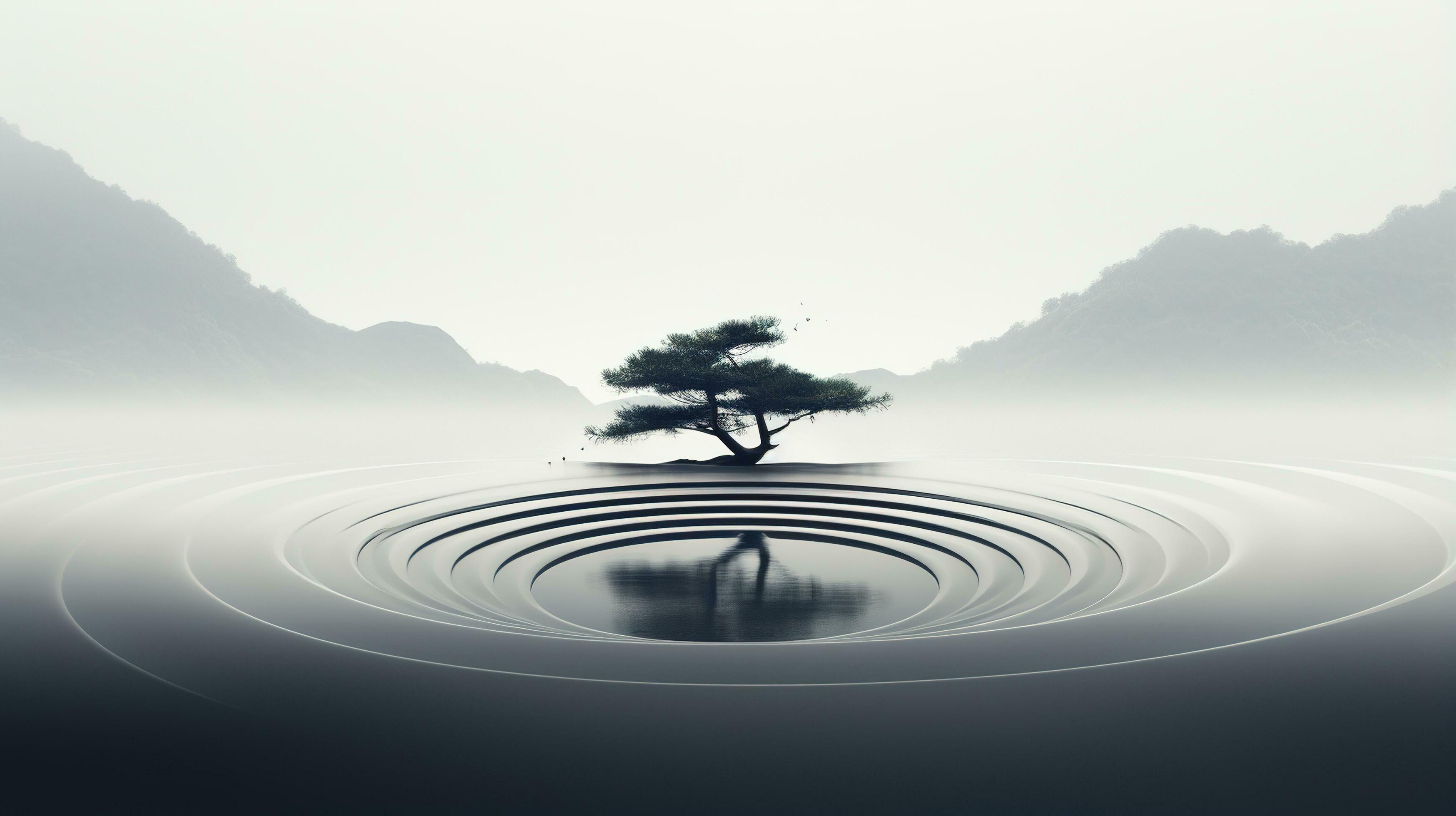 Generative AI, Zen garden, hypnotic simple illustration, calm relax and meditation concept ...