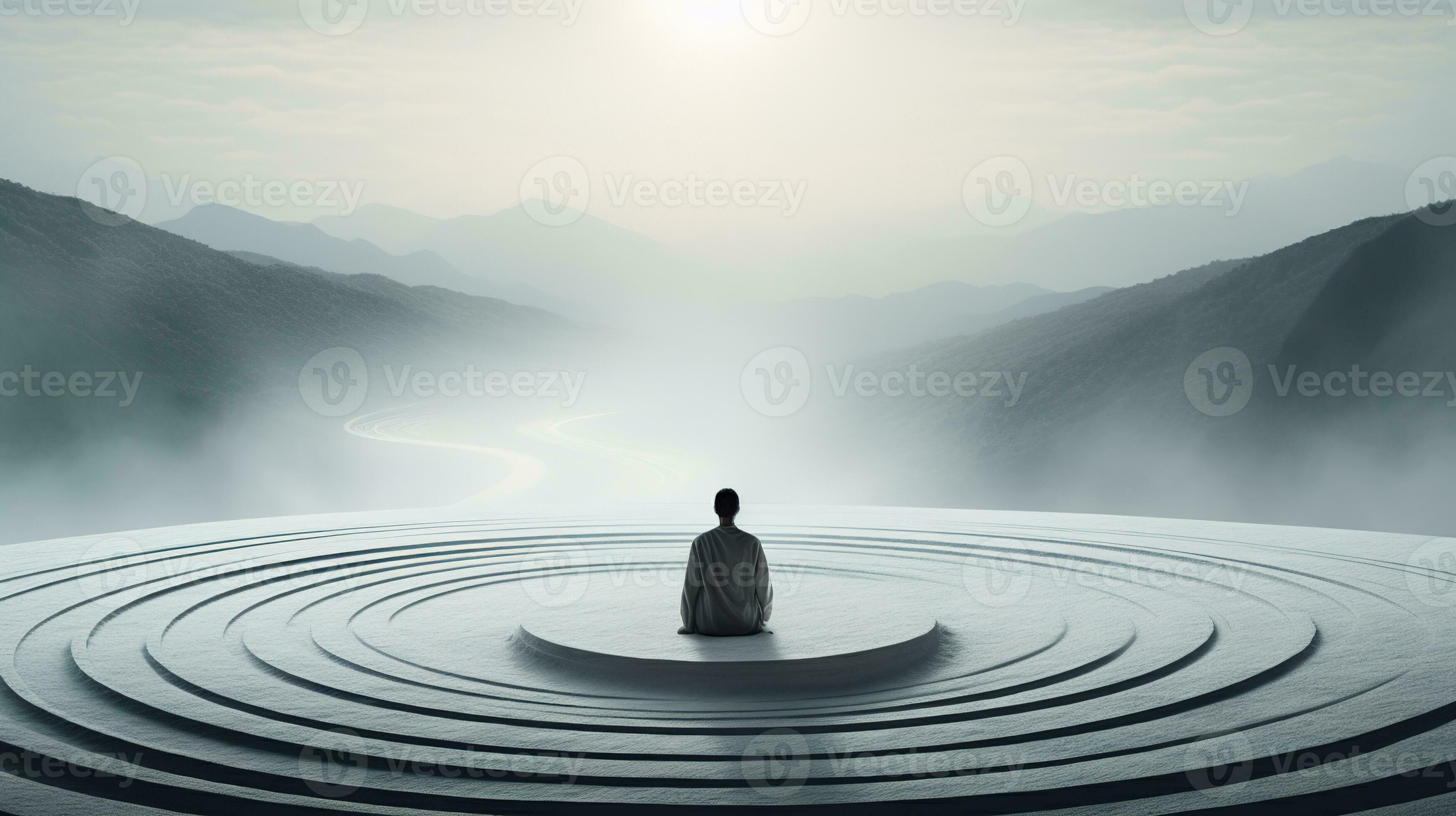 Generative AI, Zen garden, hypnotic simple illustration, calm relax and meditation concept ...