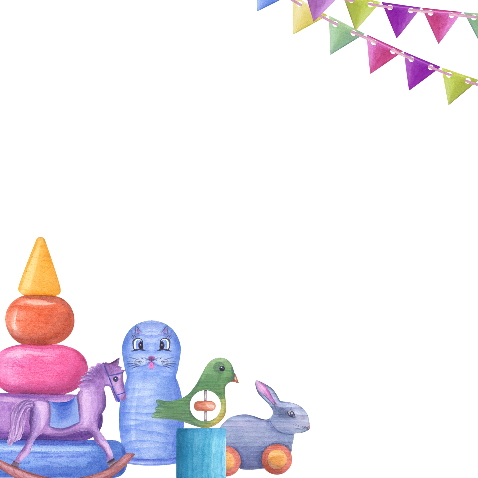 Square Frame Of Kid Wooden Toys With Colored Flag Garland Toy Pyramid square-frame-of-kid-wooden-toys-with-colored-flag-garland-toy-pyramid
