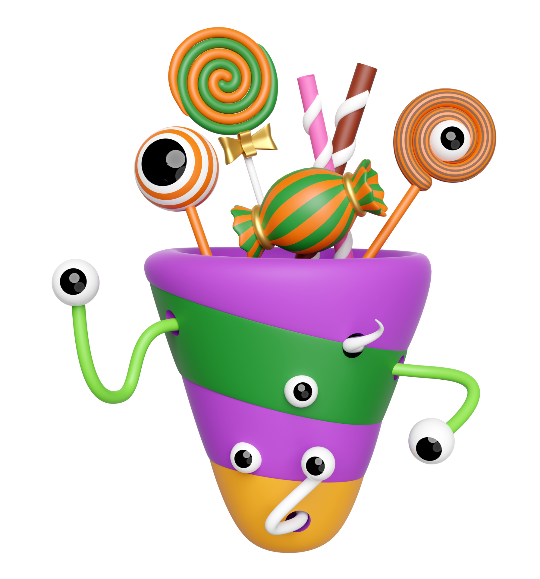 3d halloween holiday party with cone, sweet lollipop, worm, eye, candy ... 3d halloween holiday party with cone, sweet lollipop, worm, eye, candy ...