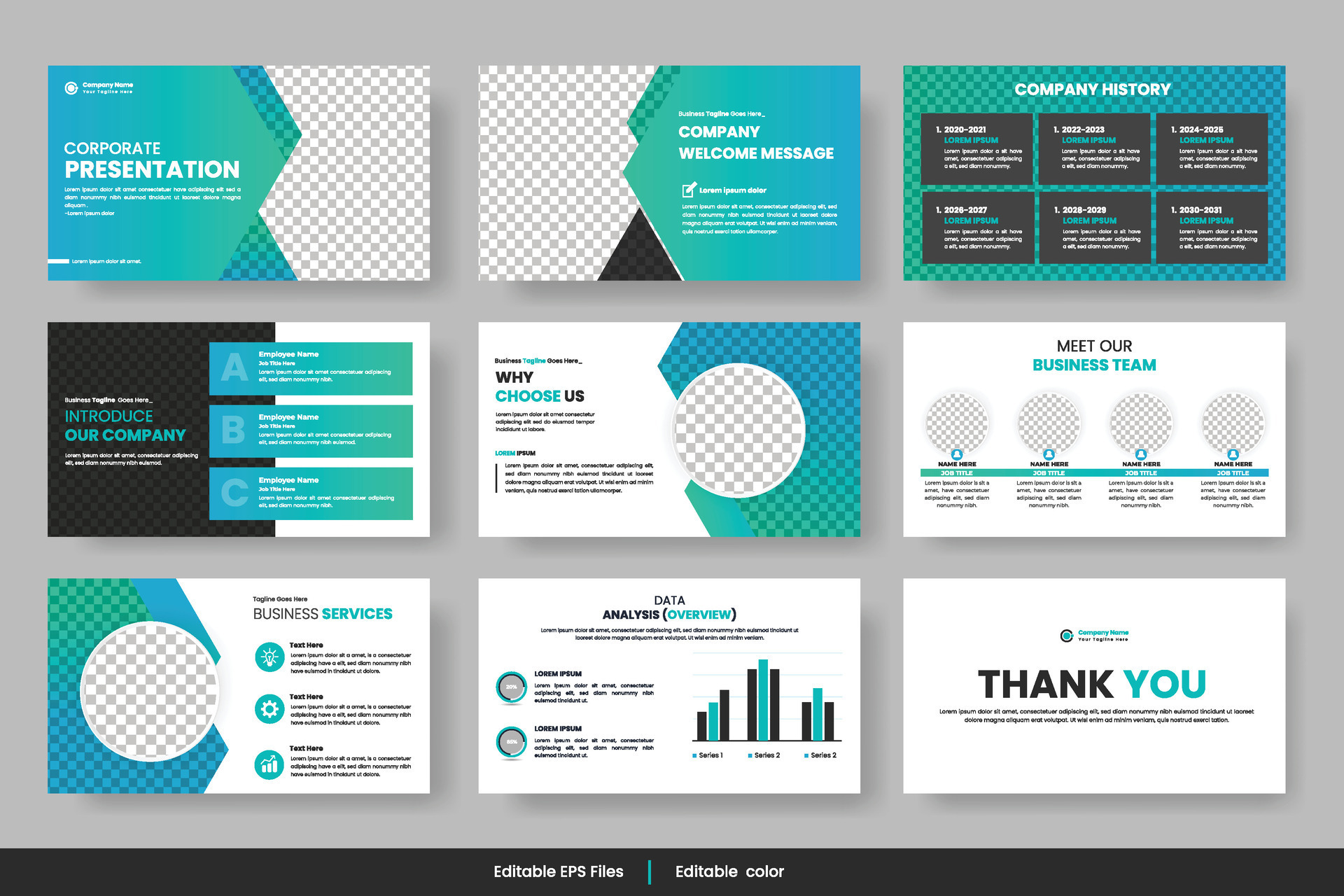 Vector business presentation slides template green color design ...