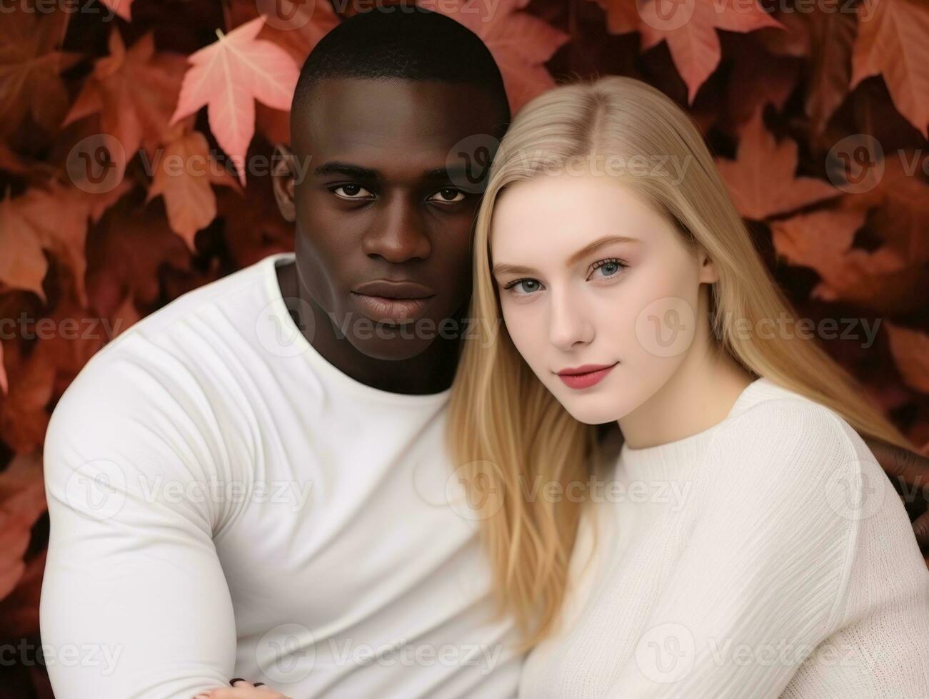 Loving interracial couple is enjoying a romantic autumn day AI Generative 28954252 Stock Photo ...