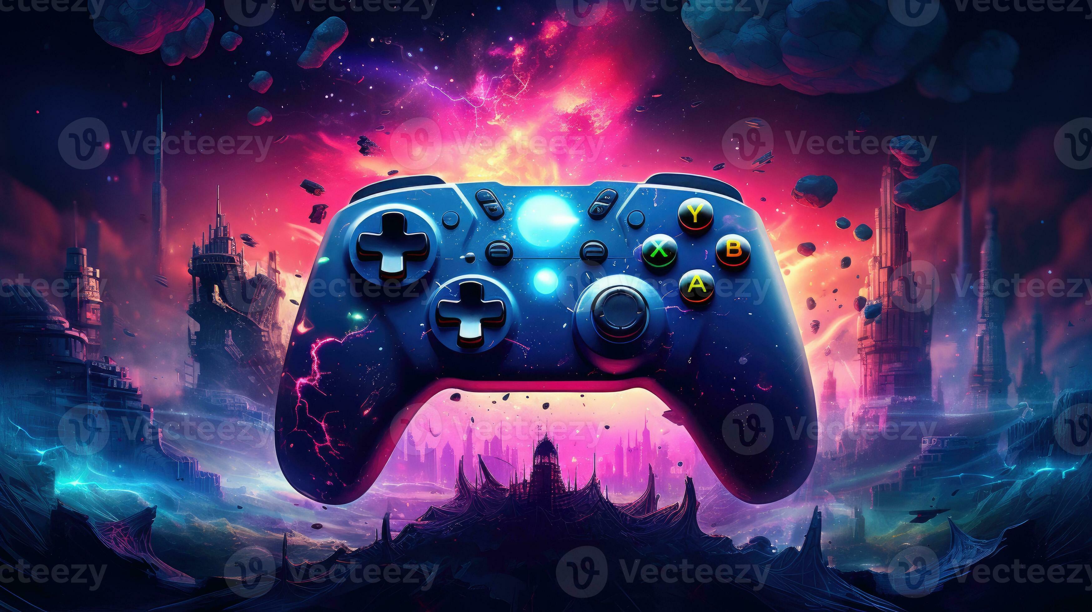 Colorful Video Game Controller On Black Background 28987632 Stock