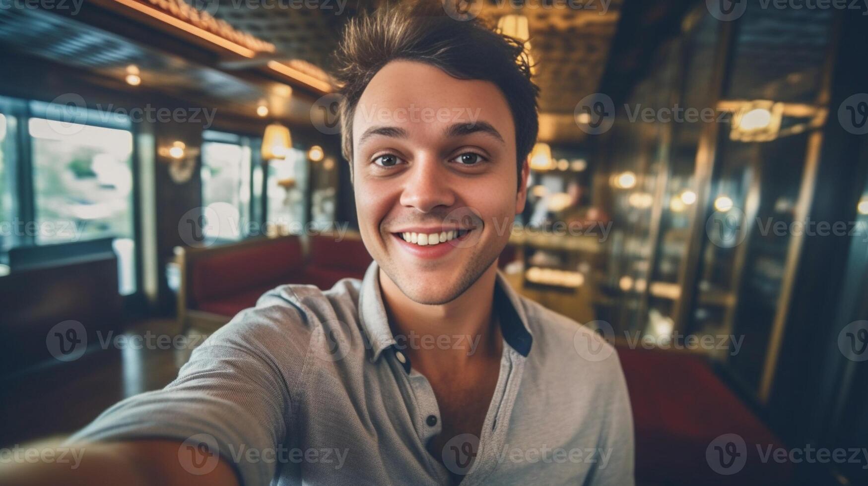Ai Generative Handsome Caucasian Man Taking A Selfie Portrait Indoor At