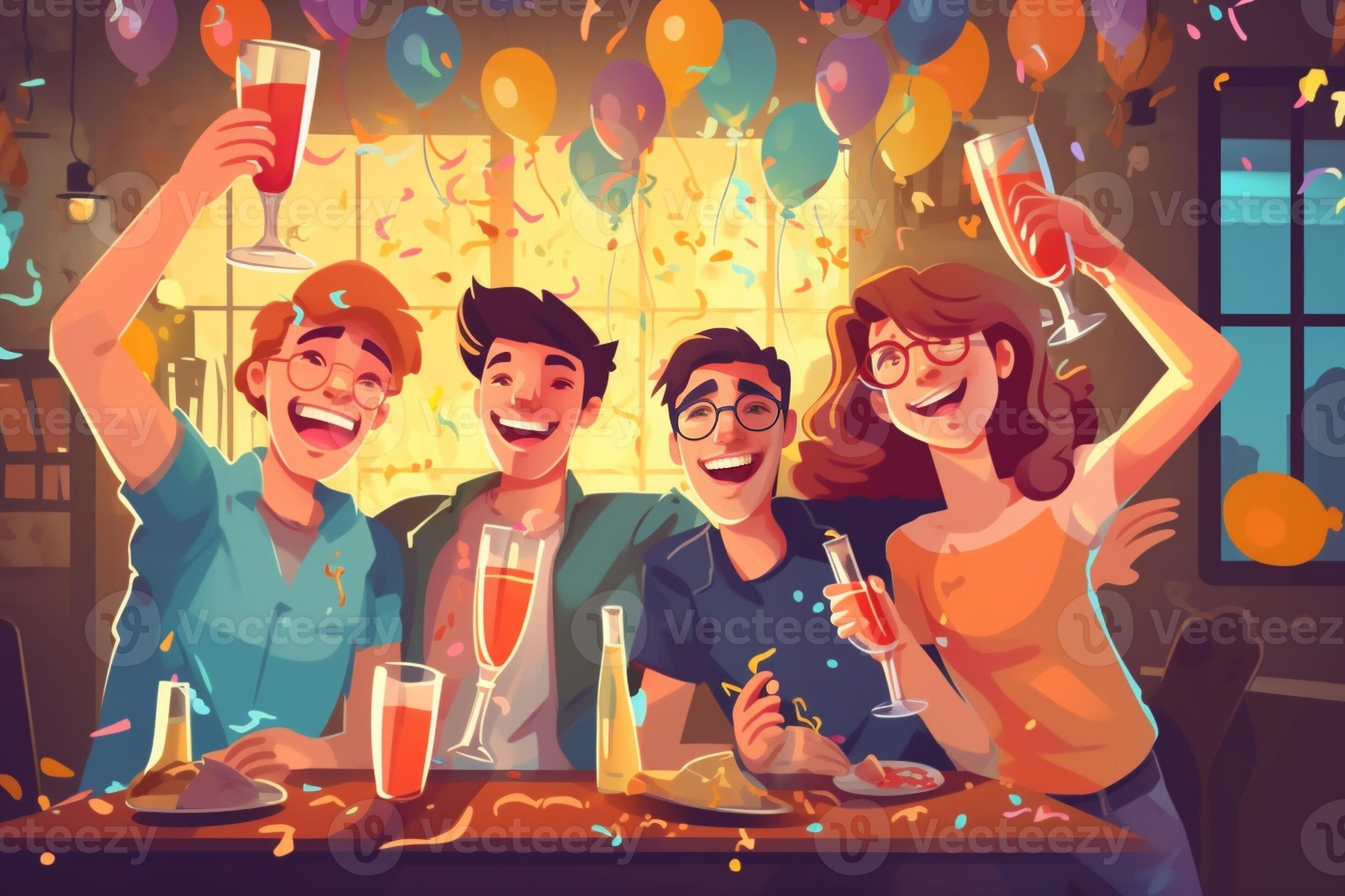 Ai Generative Happy Friends Cheering Beer Glasses Bar Brewery Pub Young