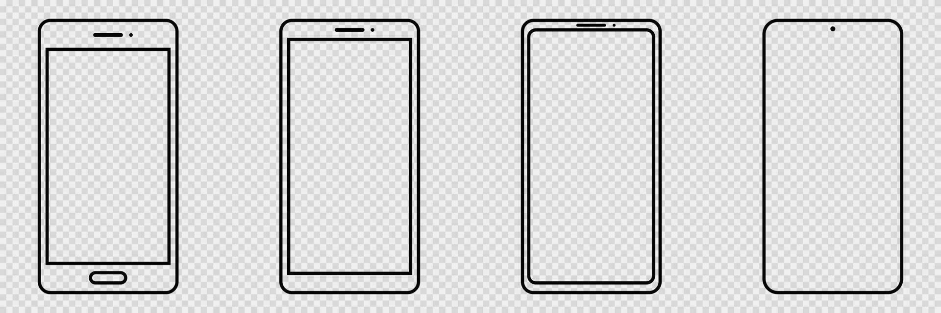 Outline smartphone icon. Isolated mobile silhouette. Device screen ...