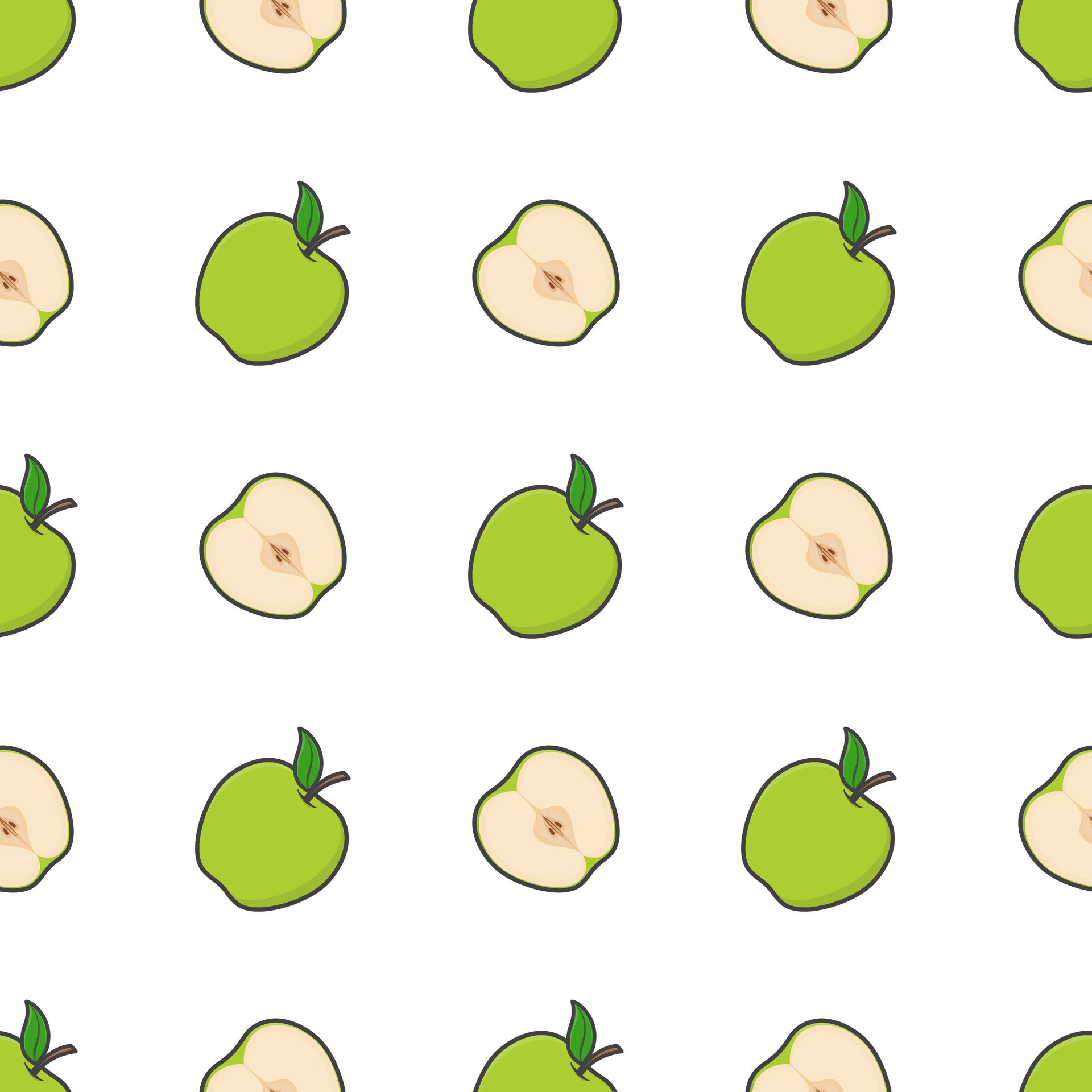 Green Apple Fruit Seamless Pattern On A White Background Fresh Apple