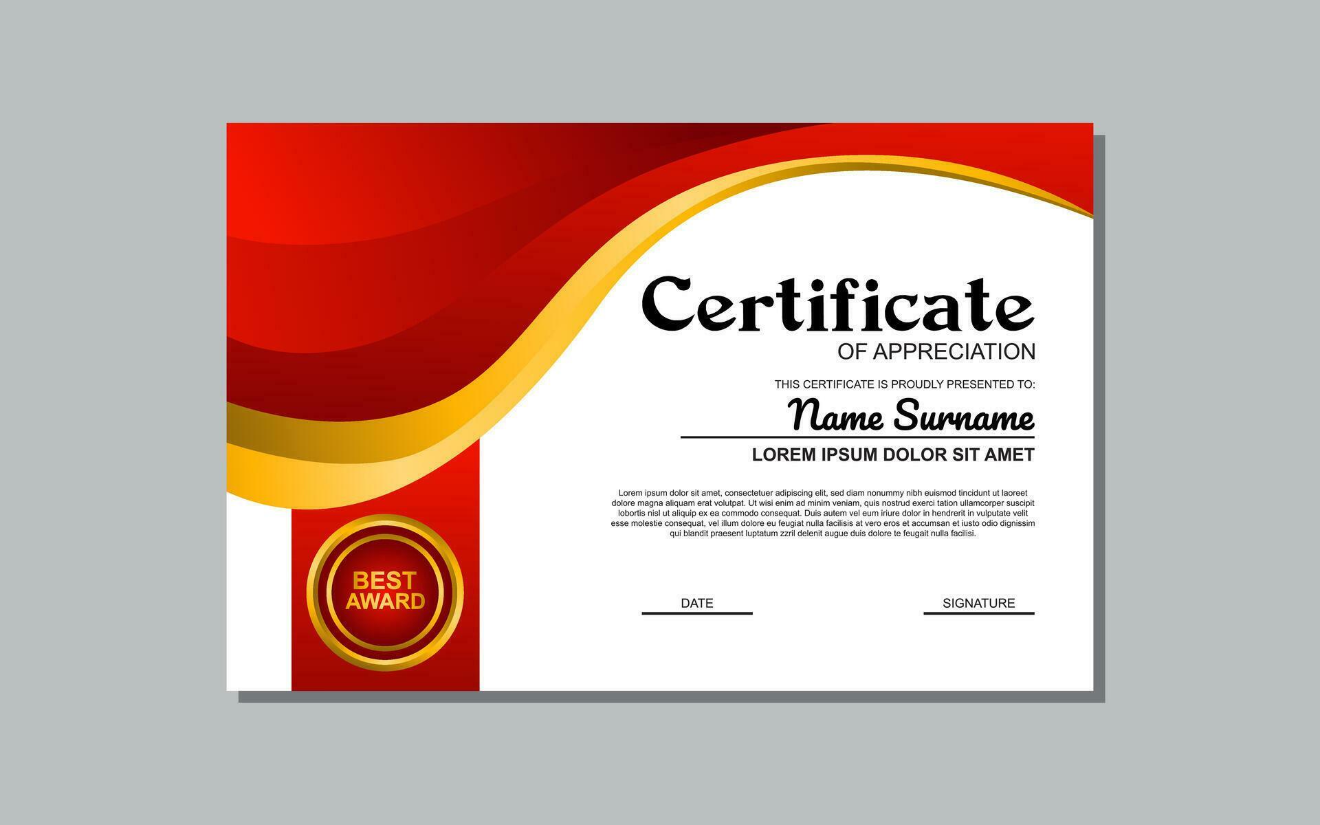 A certificate template with a red and yellow wavy design is a versatile ...