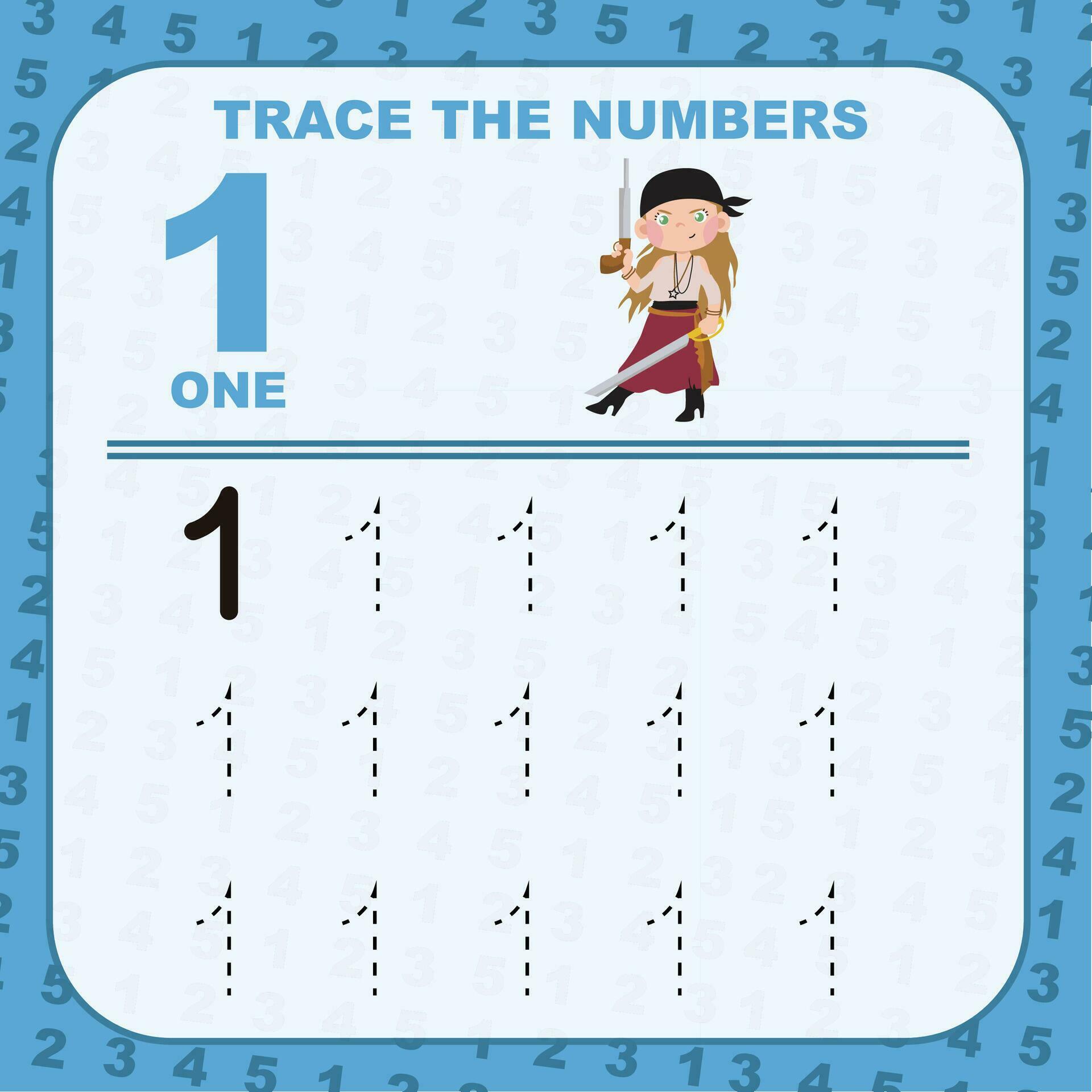 Trace and write number for children. Exercise for children to recognize ...