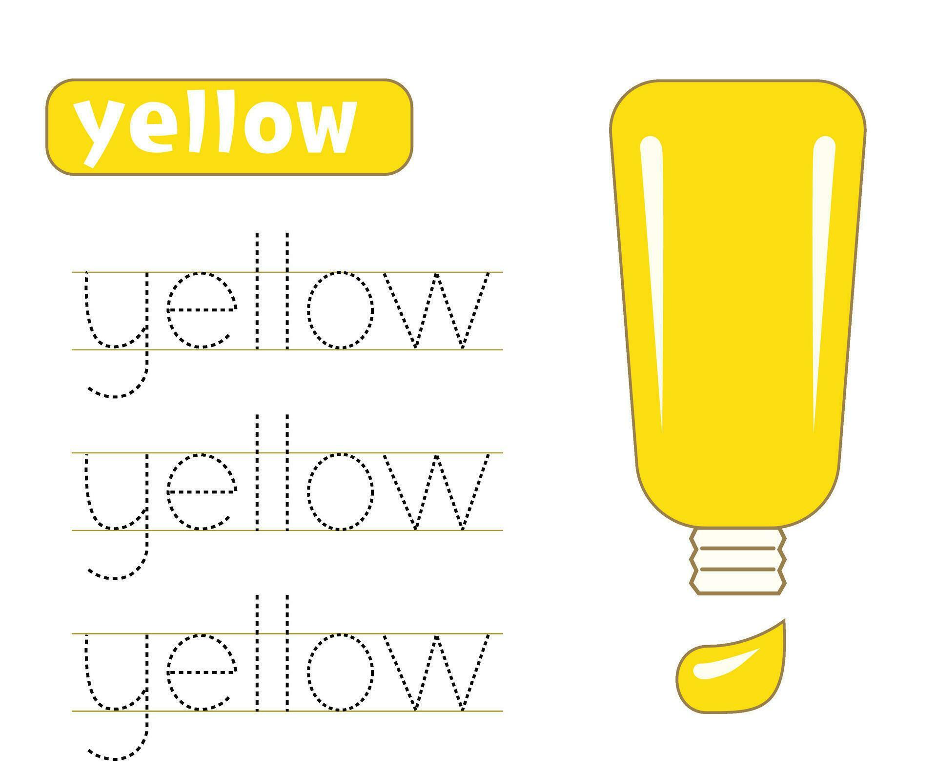 Trace and write word yellow and tube of paint. Handwriting practice ...