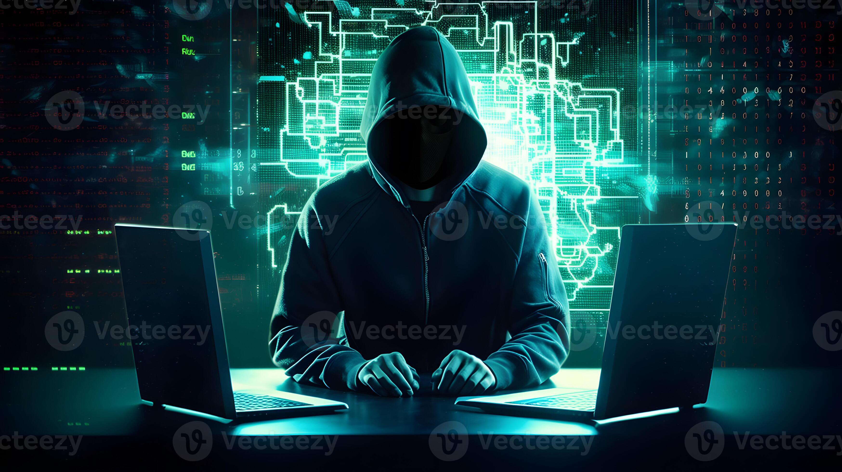 Hacker with computer laptop. Concept of cybercrime, cyberattack, dark ...
