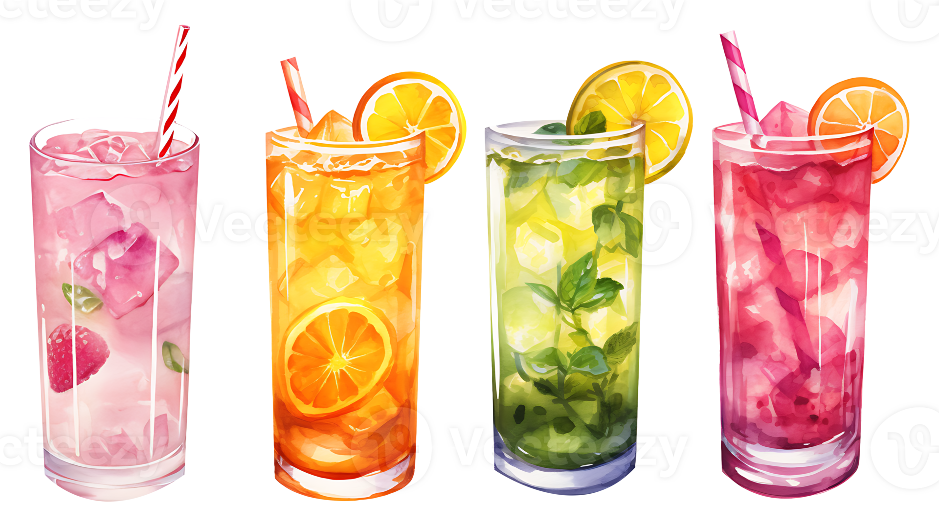 Watercolor summer drinks clipart set on transparent background ai ...