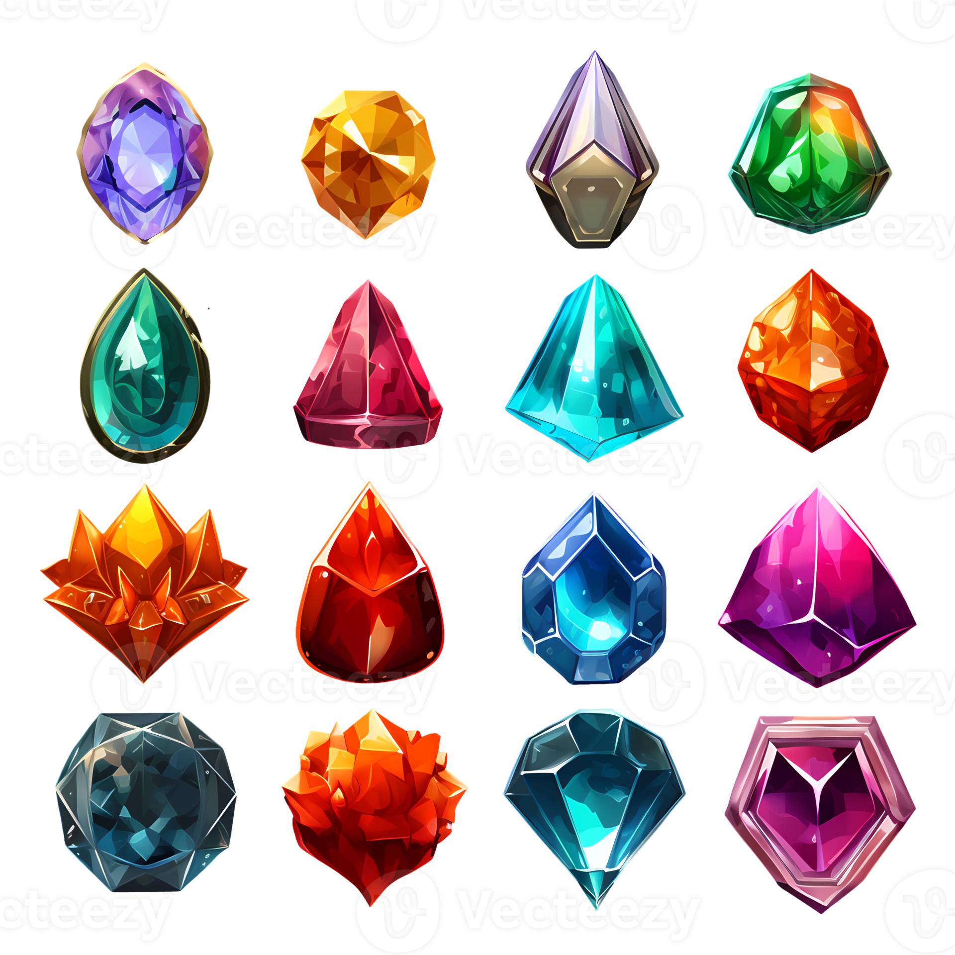 2d stylized sheet of different types of gem icon 29091752 PNG