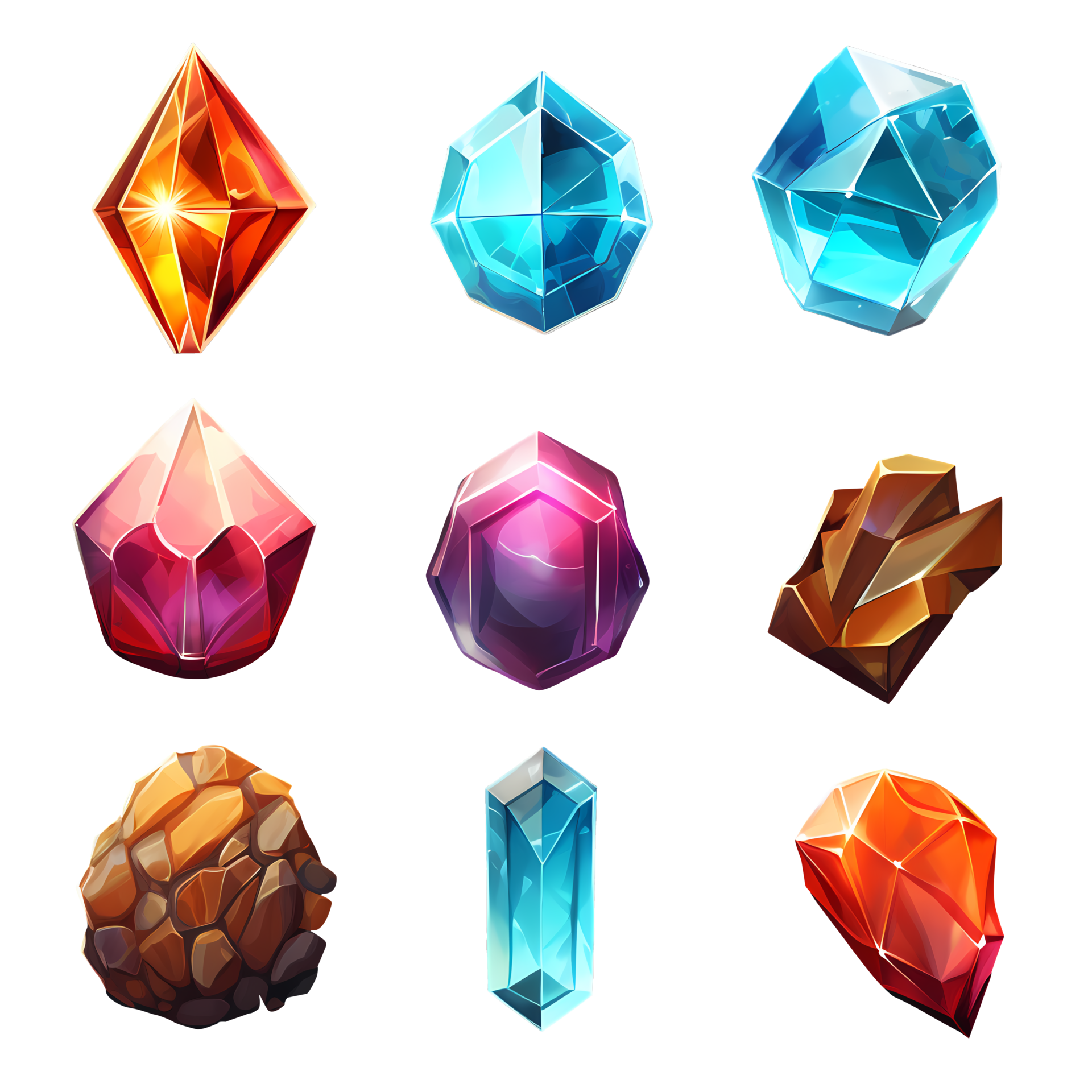 2d stylized sheet of different types of gem icon 29091757 PNG