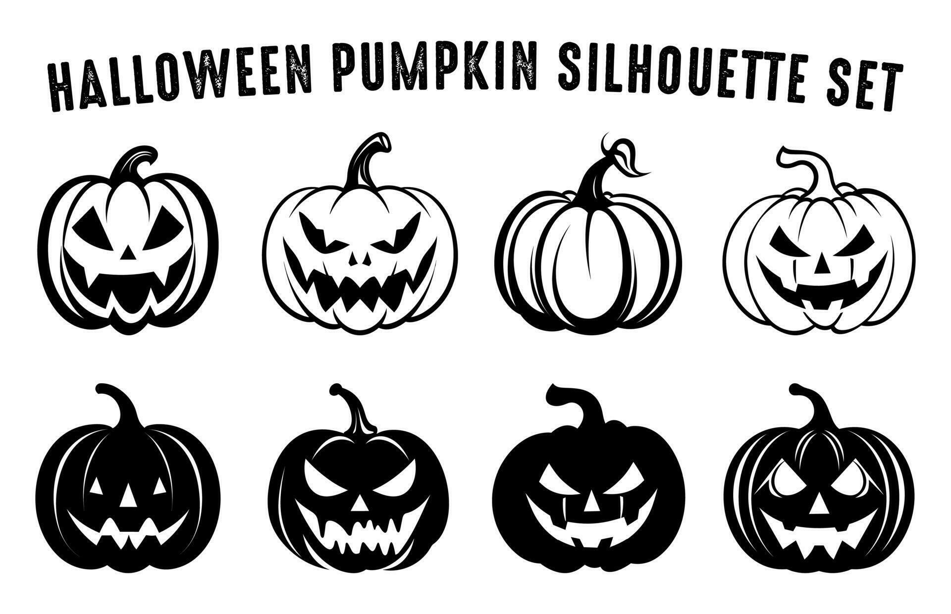 Set of Halloween pumpkin silhouette vector, Scary pumpkin vector ...