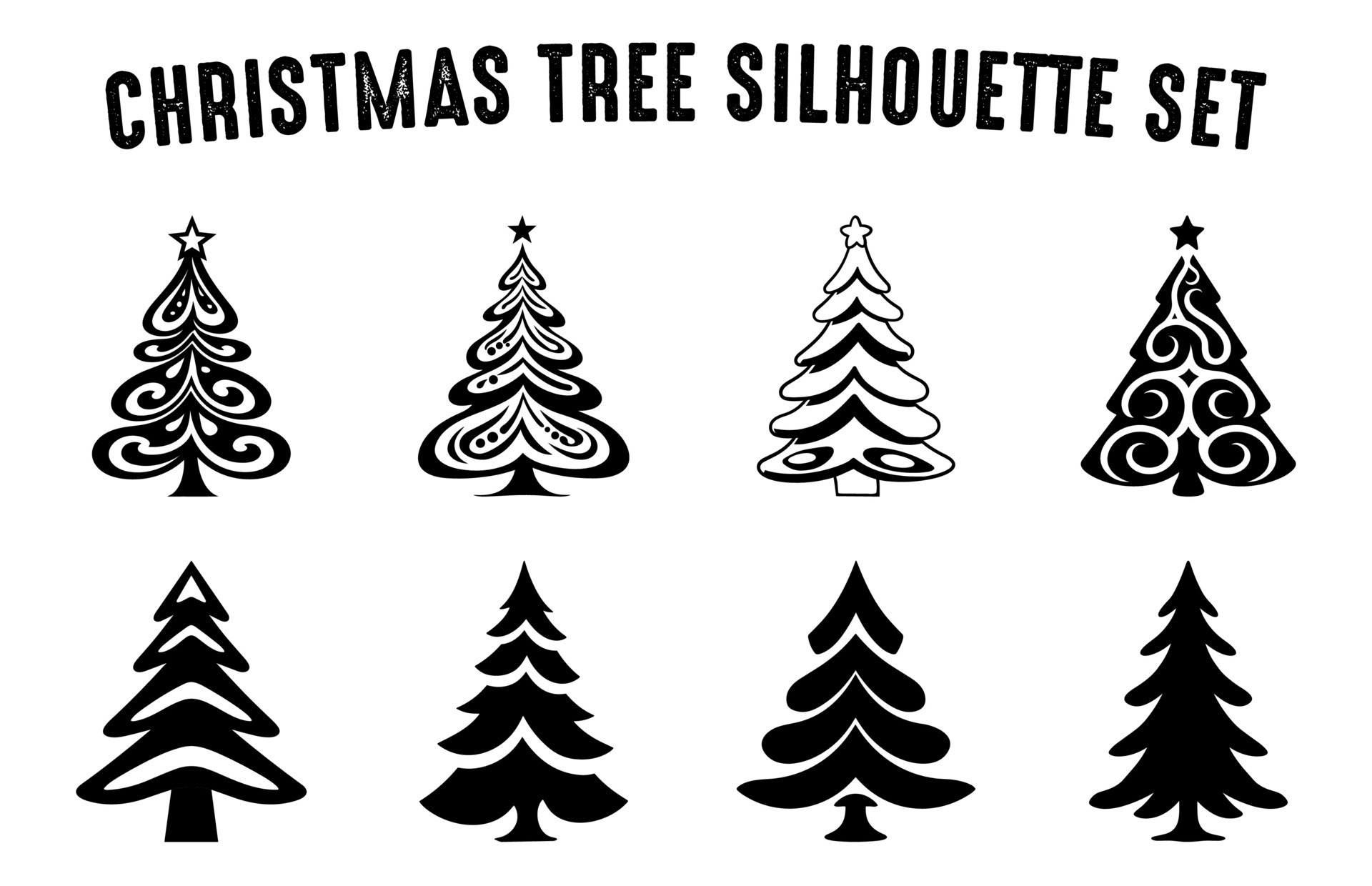 Set of Christmas Tree vector silhouettes, Xmas trees vector bundle ...