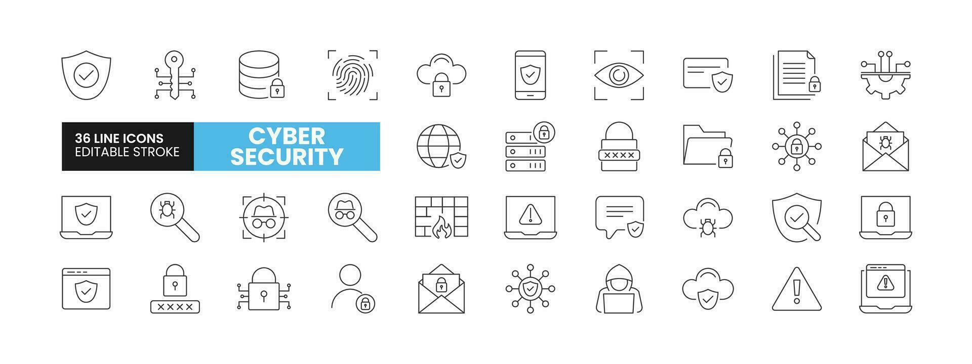 Set Of 36 Cyber Security Line Icons Set Cyber Security Outline Icons