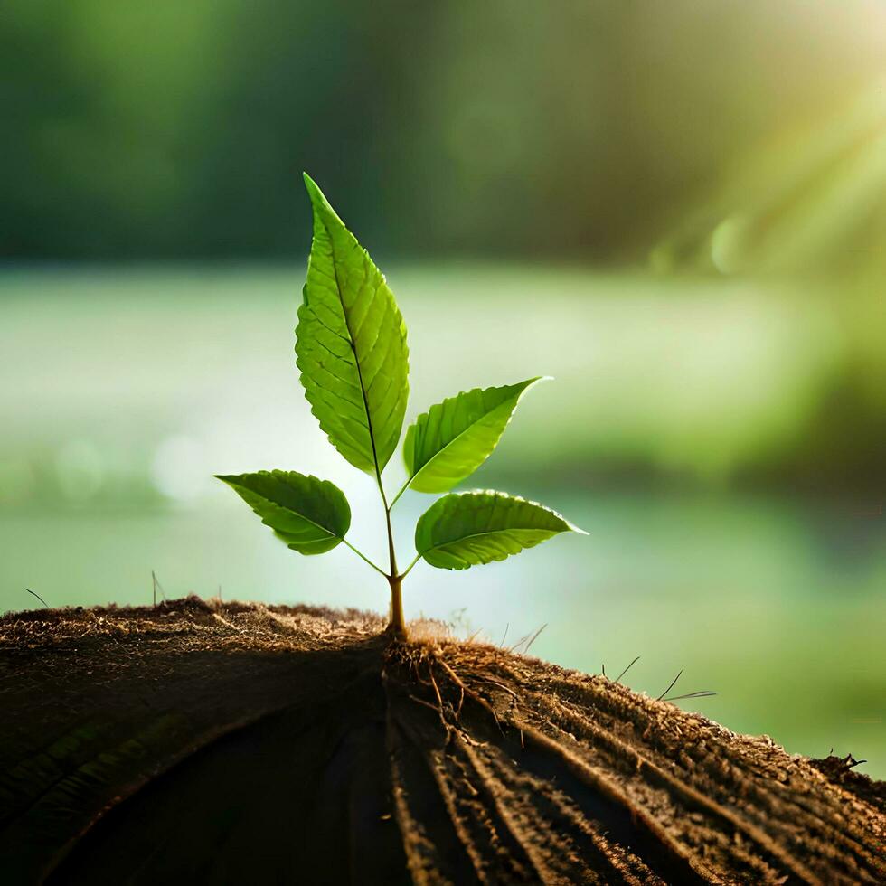 Growing plant tree in neutral background Close-Up of Fresh Green nature ...