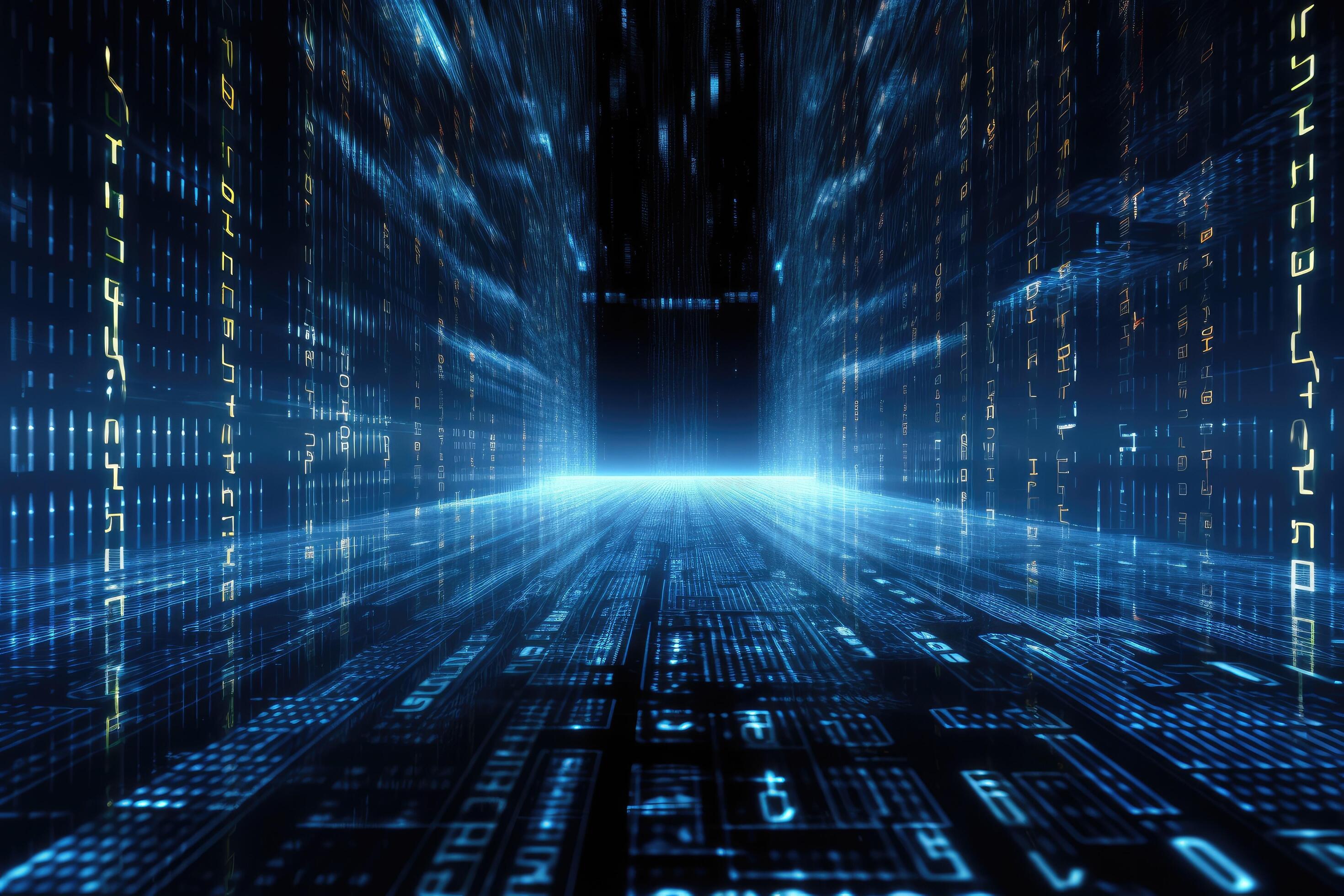 Digital technology background with binary code in cyberspace, An abstract digital server ...