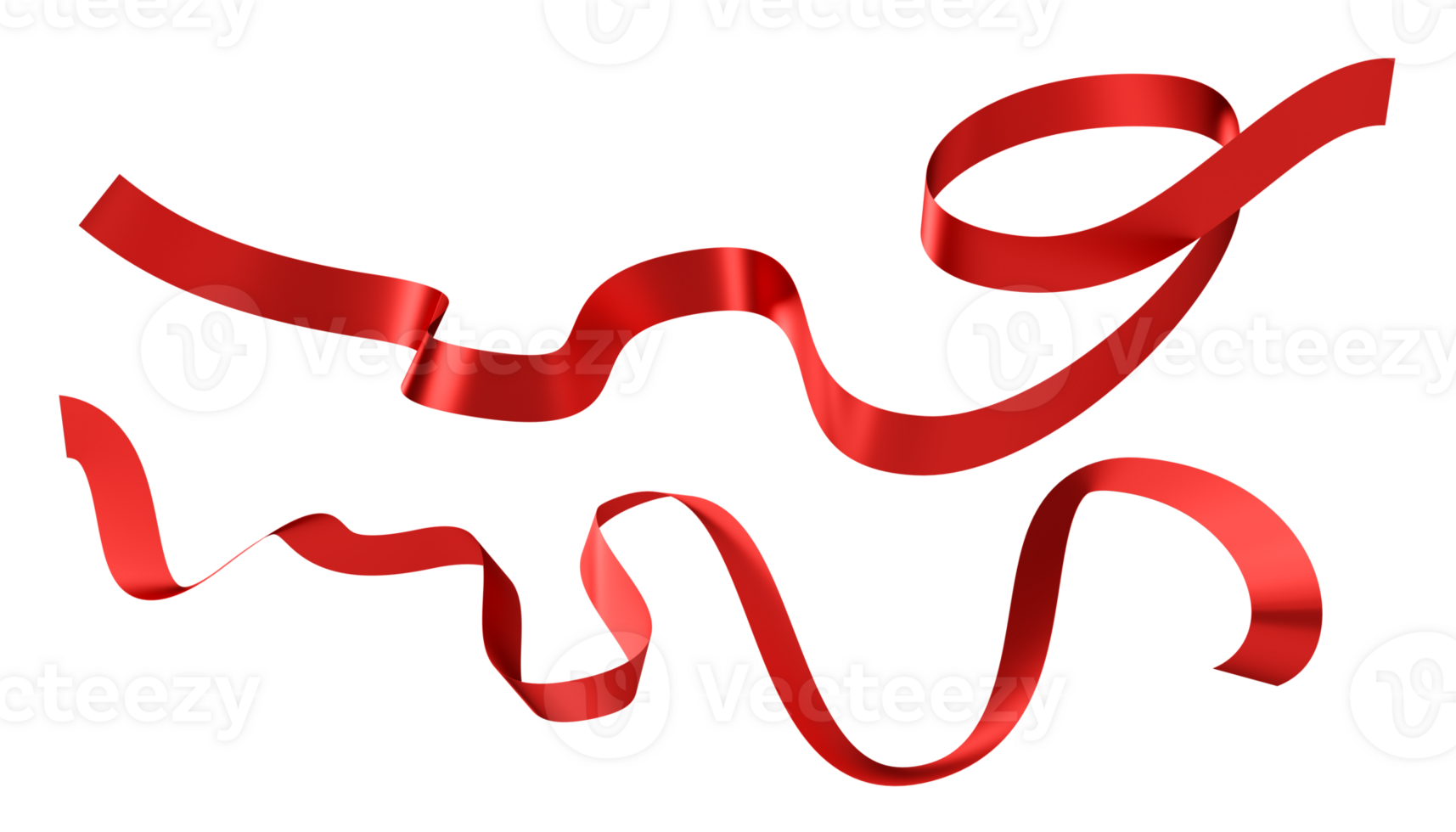 Red curved ribbons on transparent background. Design elements for greeting card, invitation ...