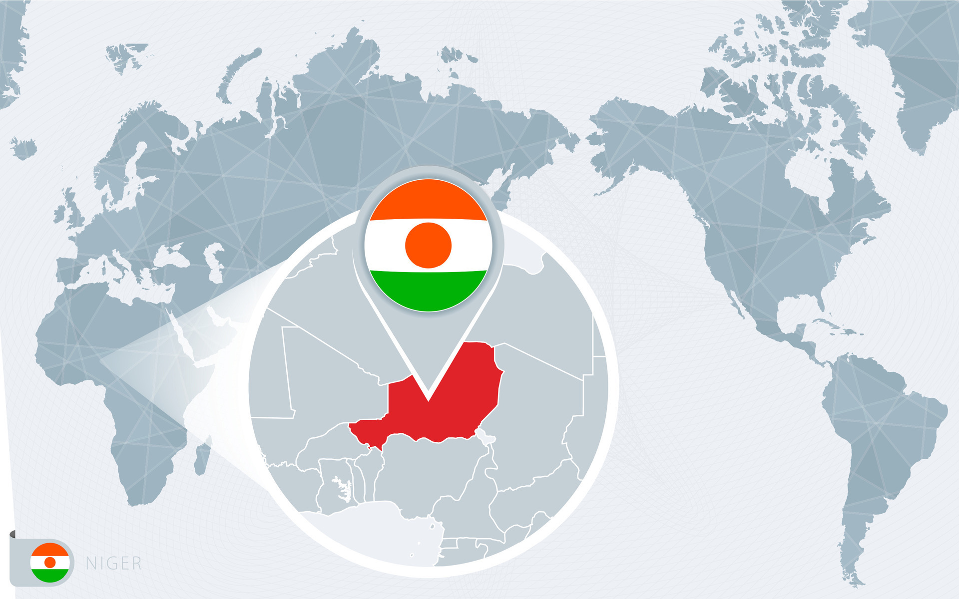 Pacific Centered World map with magnified Niger. Flag and map of Niger ...
