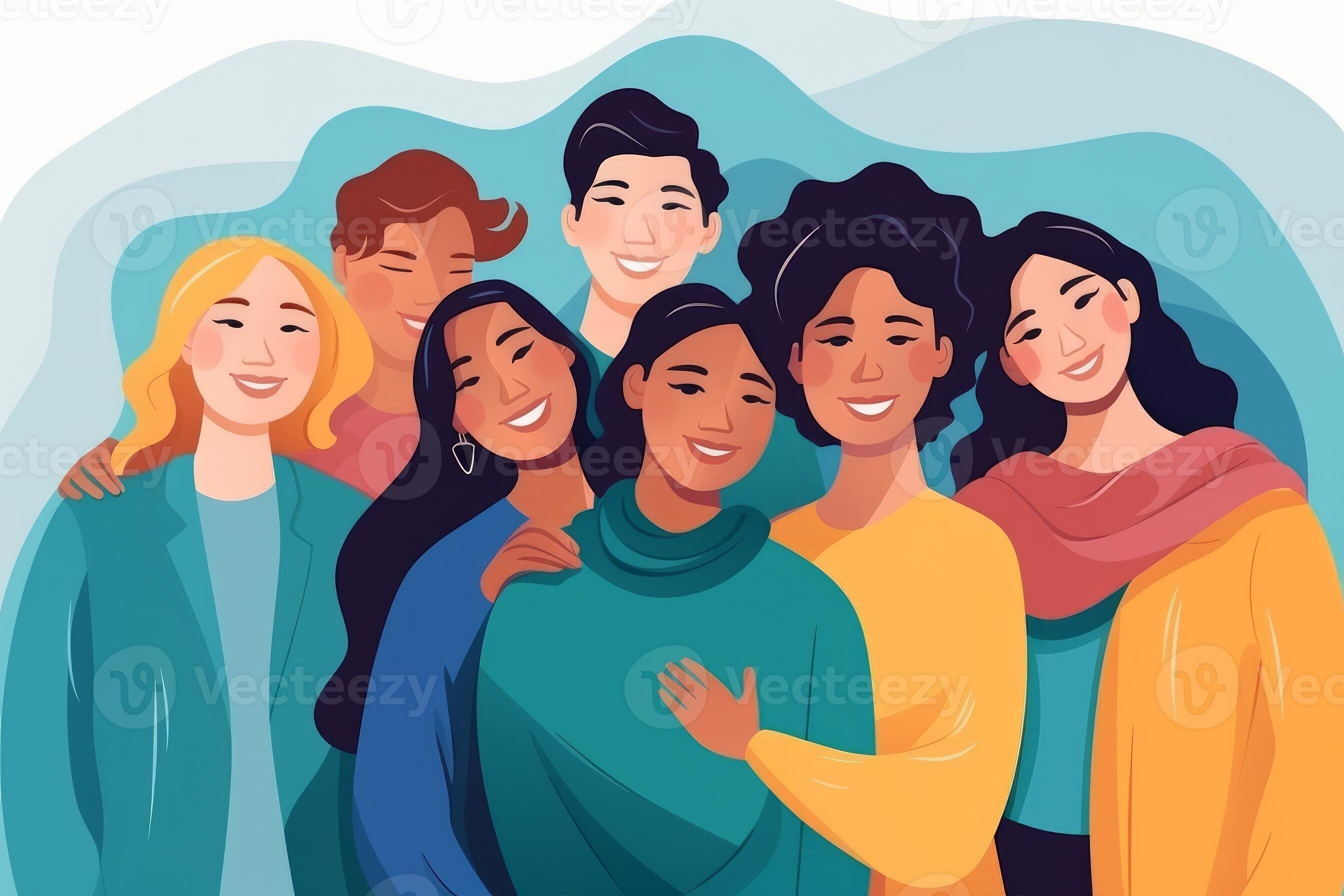 grupo de resumen dibujos animados caracteres gente. amigos o compañeros de trabajo son de pie ...