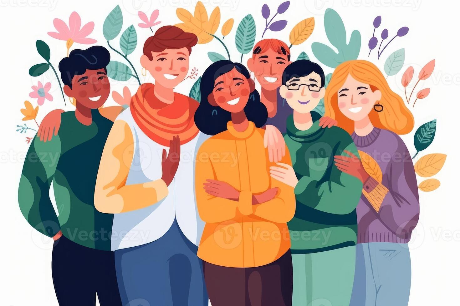 grupo de resumen dibujos animados caracteres gente. amigos o compañeros de trabajo son de pie ...