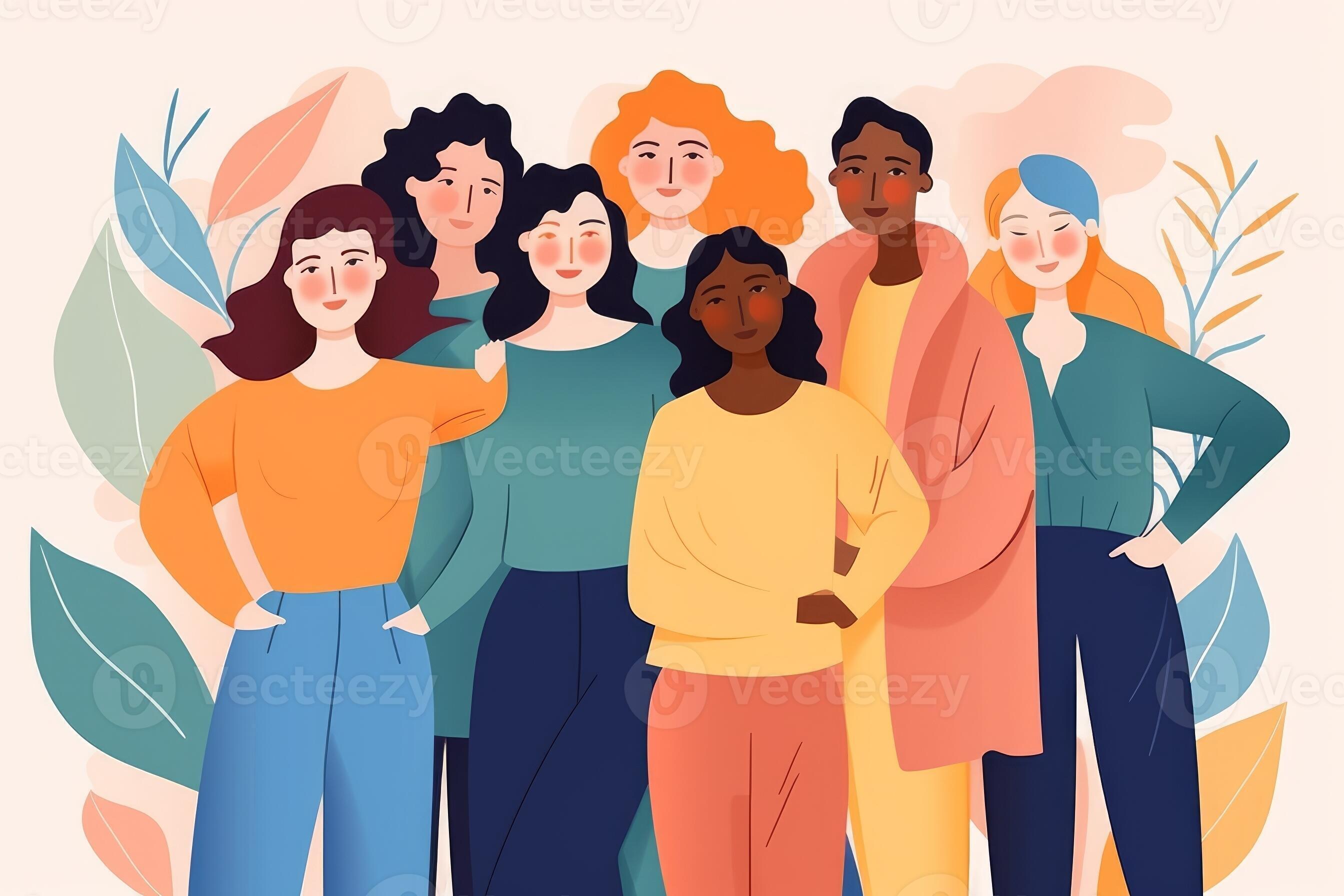 grupo de resumen dibujos animados caracteres gente. amigos o compañeros de trabajo son de pie ...