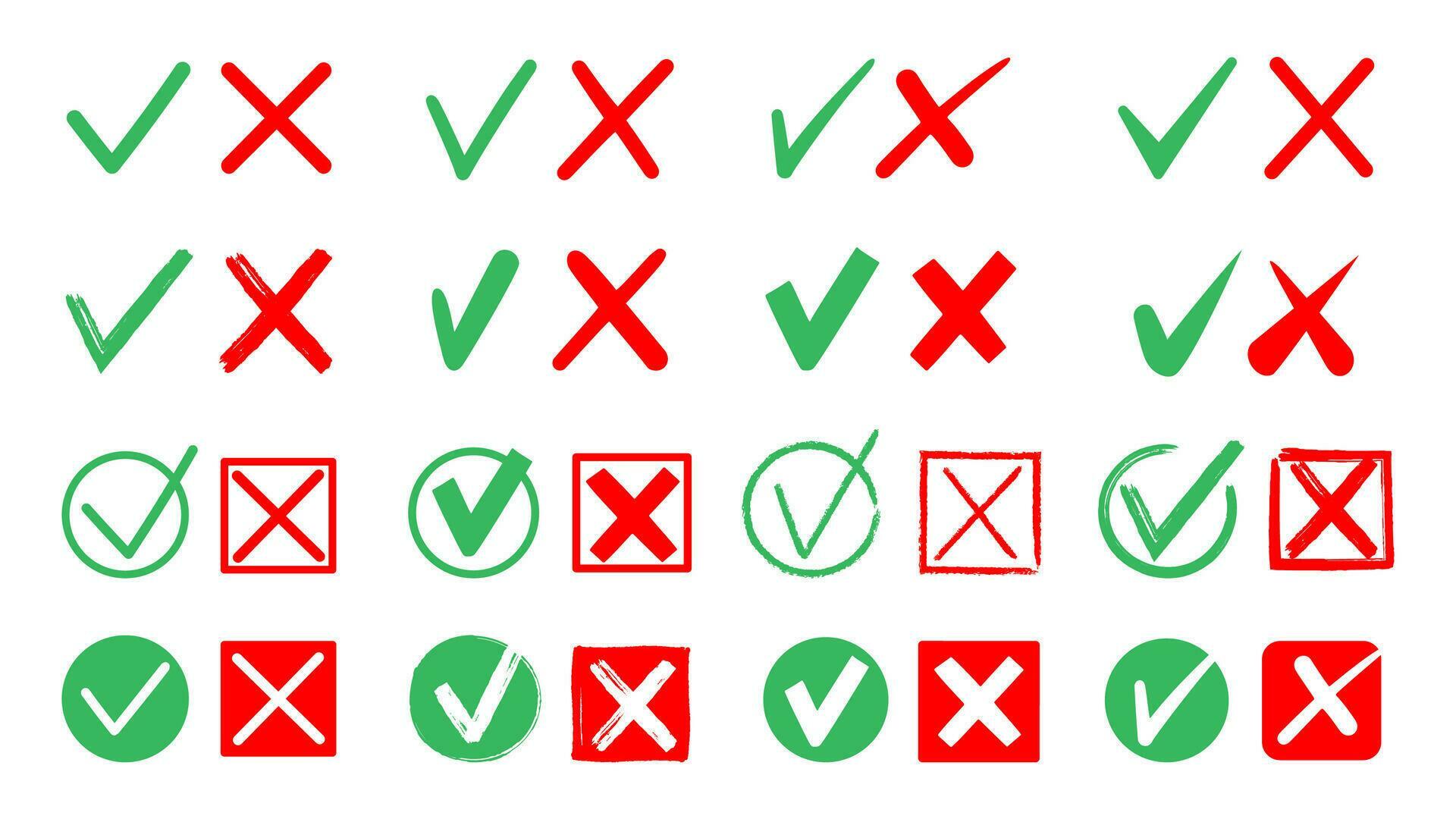Green and red check marks. Cross and tick elements check list, yes or no checking indicators ...