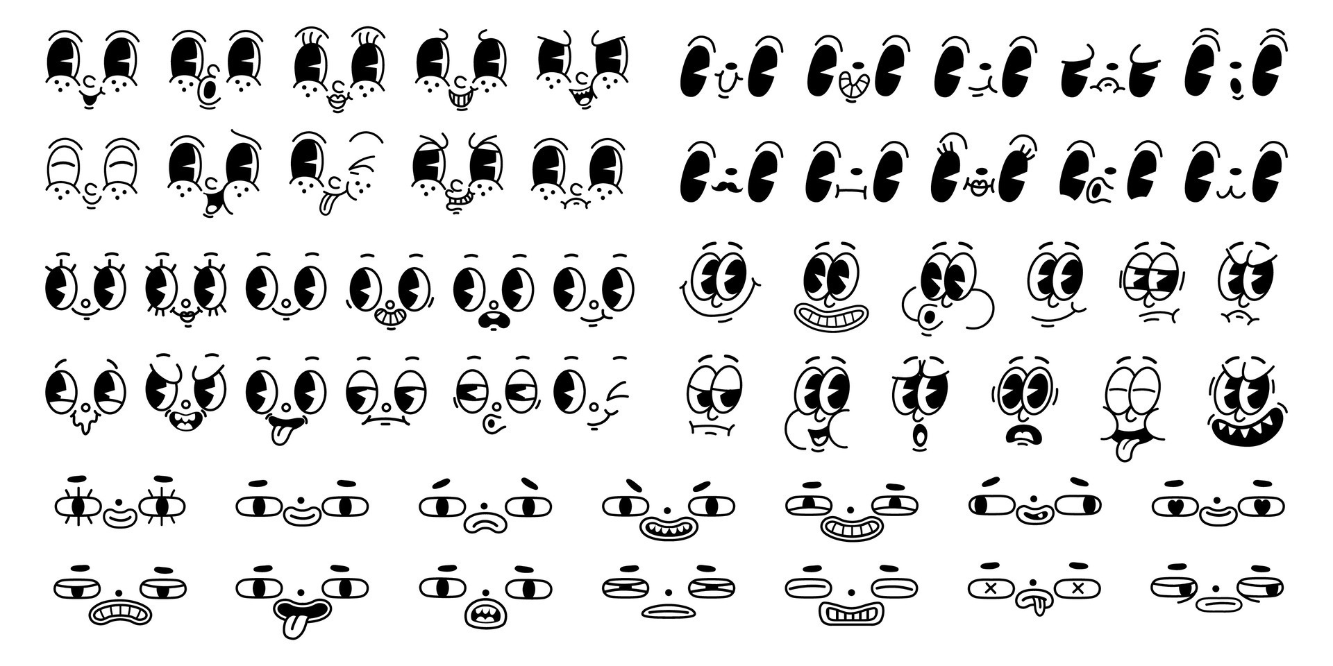 Cartoon 1930-s retro faces. Vintage emotional face, old style funny ... Cartoon 1930-s retro faces. Vintage emotional face, old style funny ...